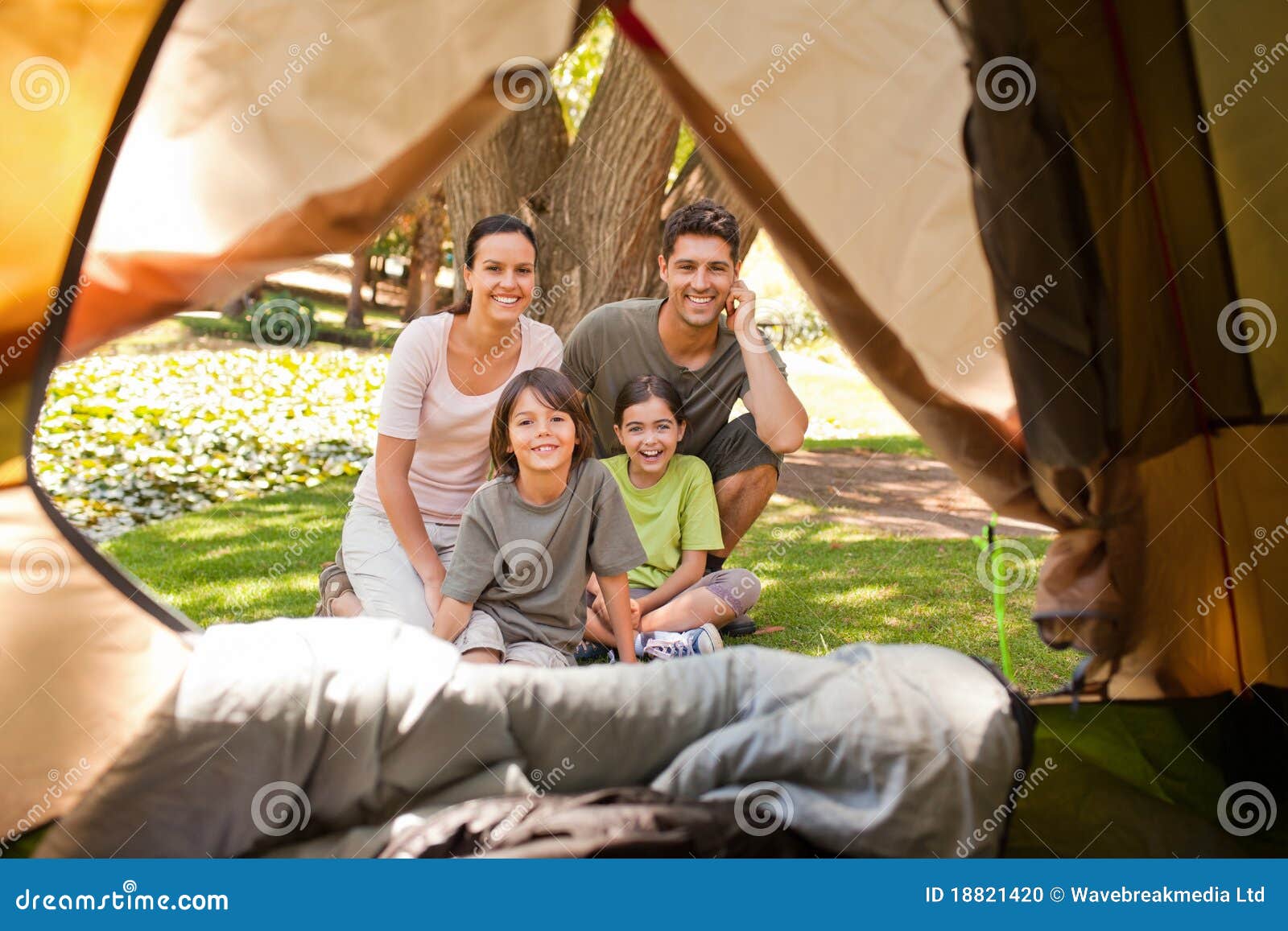 Joyful Family Camping in the Park Stock Photo - Image of happy, people ...