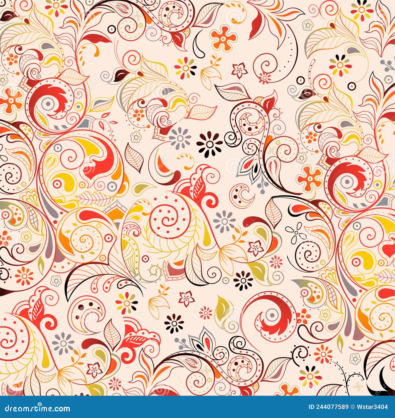 Joyful Floral Pattern Design in Orange Yellow Color Stock Vector ...