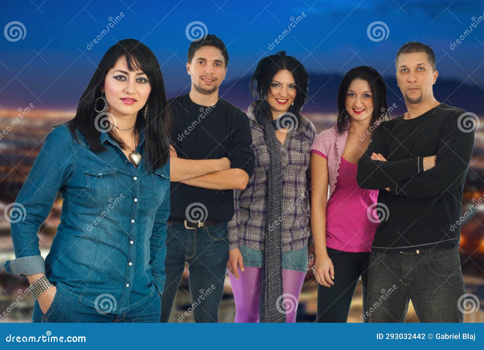 Joyful Friends Standing Together Under the Smiling Sky Stock Photo ...