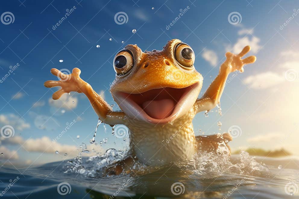 Joyful Frog Leaping into the Ocean. AI Stock Image - Image of jumping ...