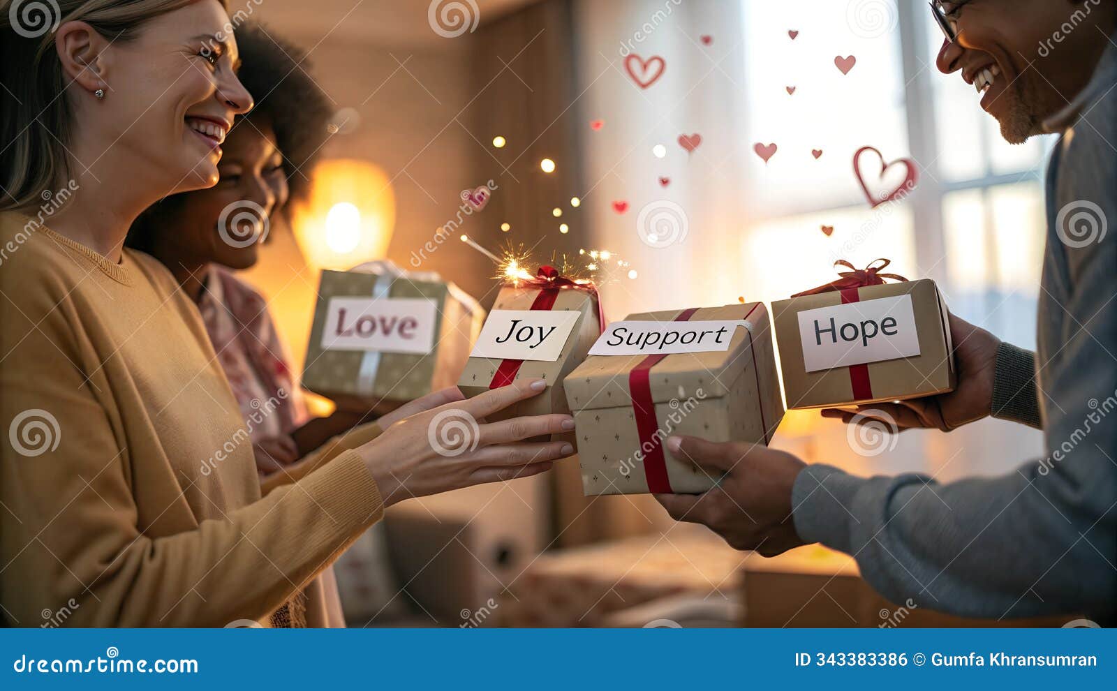Joyful Gift Exchange among Friends, Spreading Love and Hope Stock ...