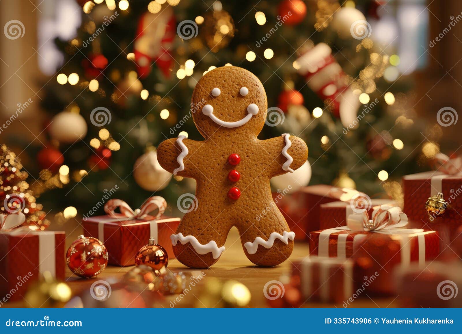 Joyful Gingerbread Man at Christmas Stock Illustration - Illustration ...