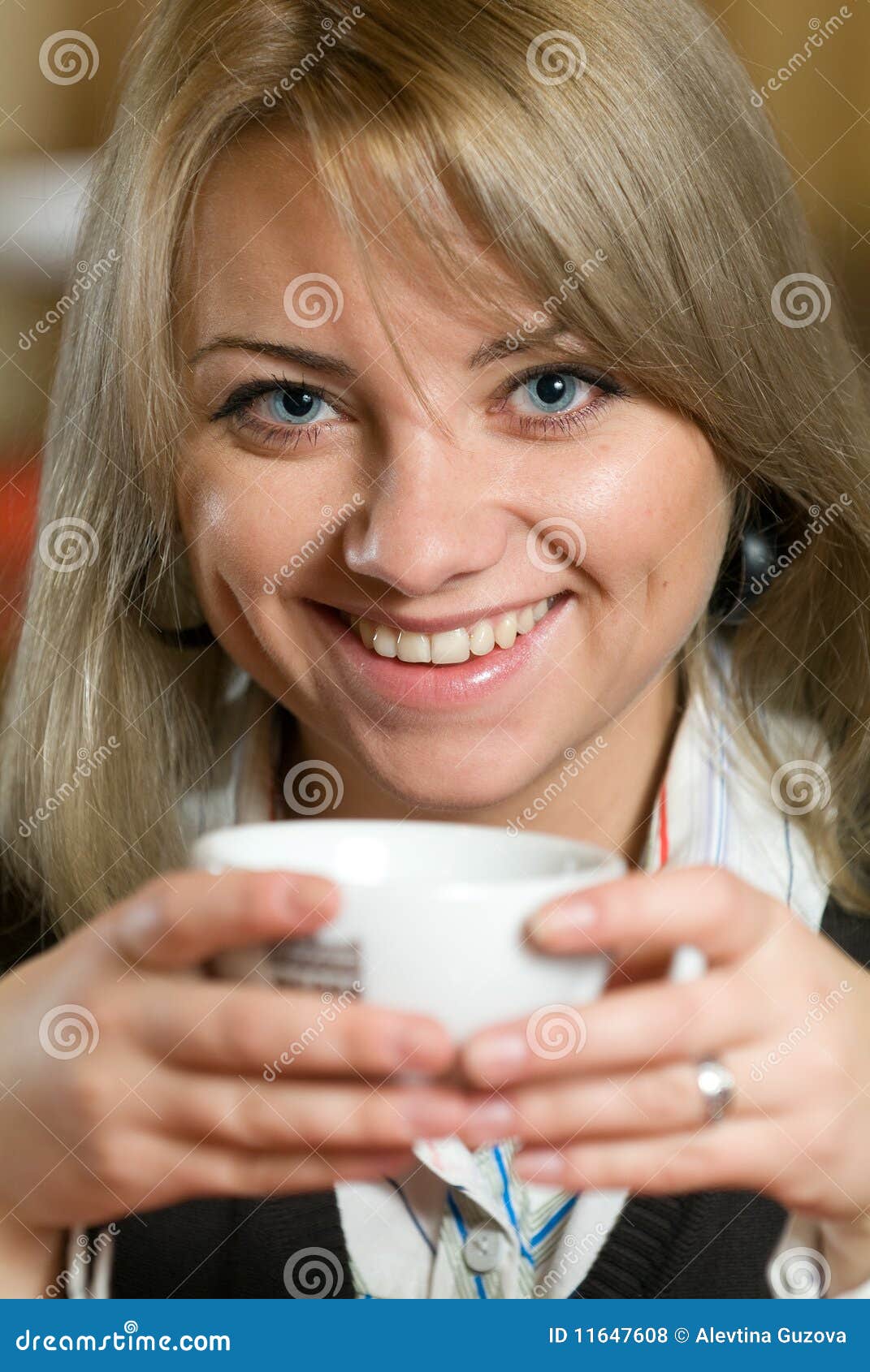 Joyful Girl with a Cup in Her Hands Stock Photo - Image of dimple ...