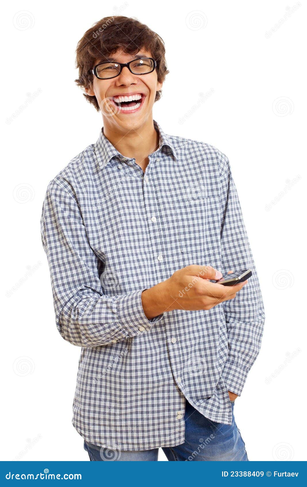 Joyful guy with cell phone stock image. Image of handsome - 23388409
