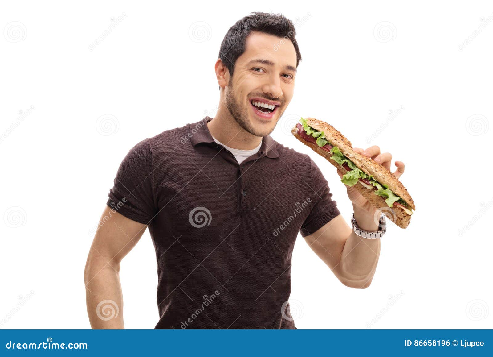 Joyful Guy Having a Sandwich Stock Photo - Image of happy, adult: 86658196