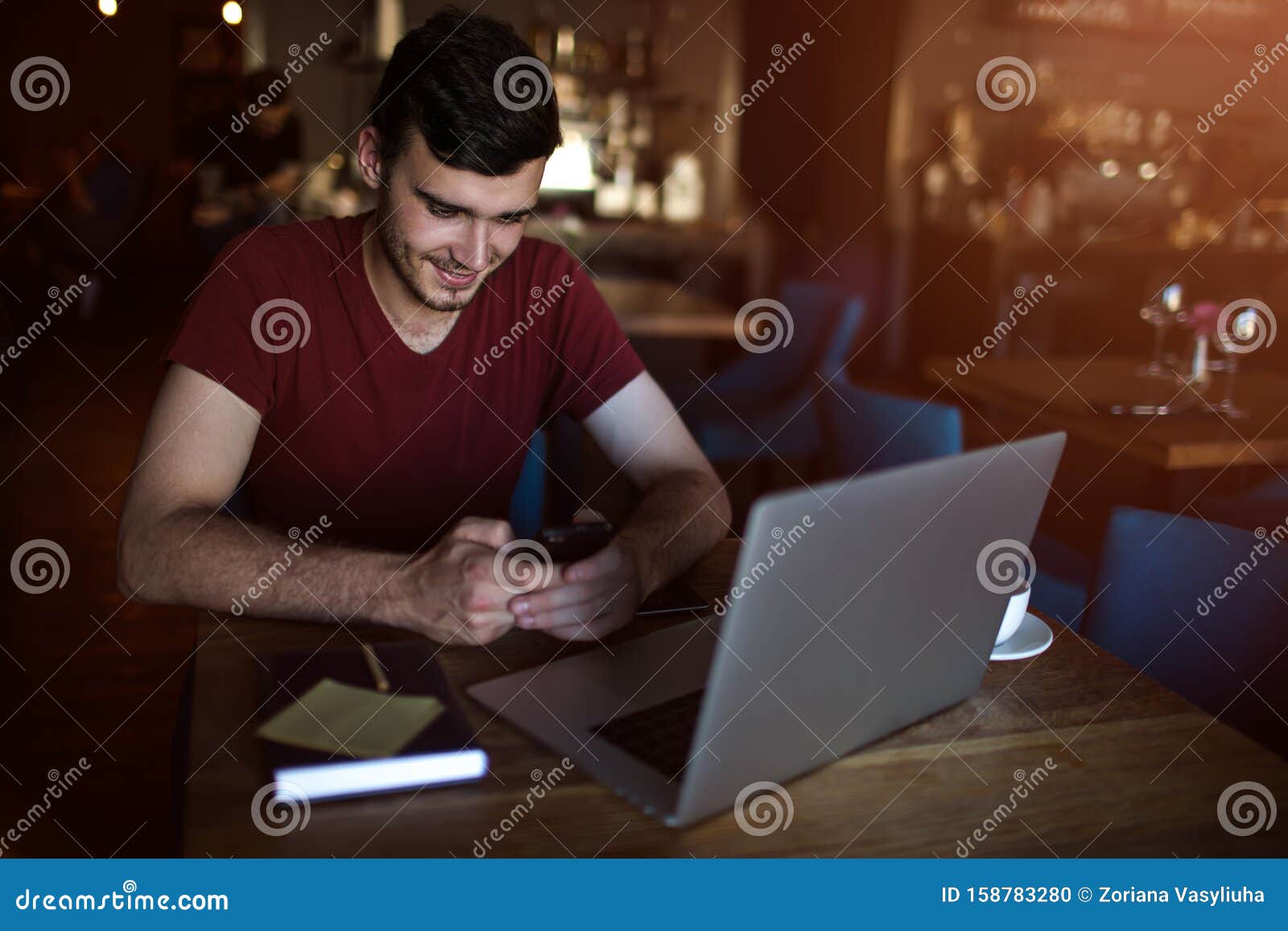 Joyful Hipster Guy Using Messenger on Cellphone after Webinar on ...