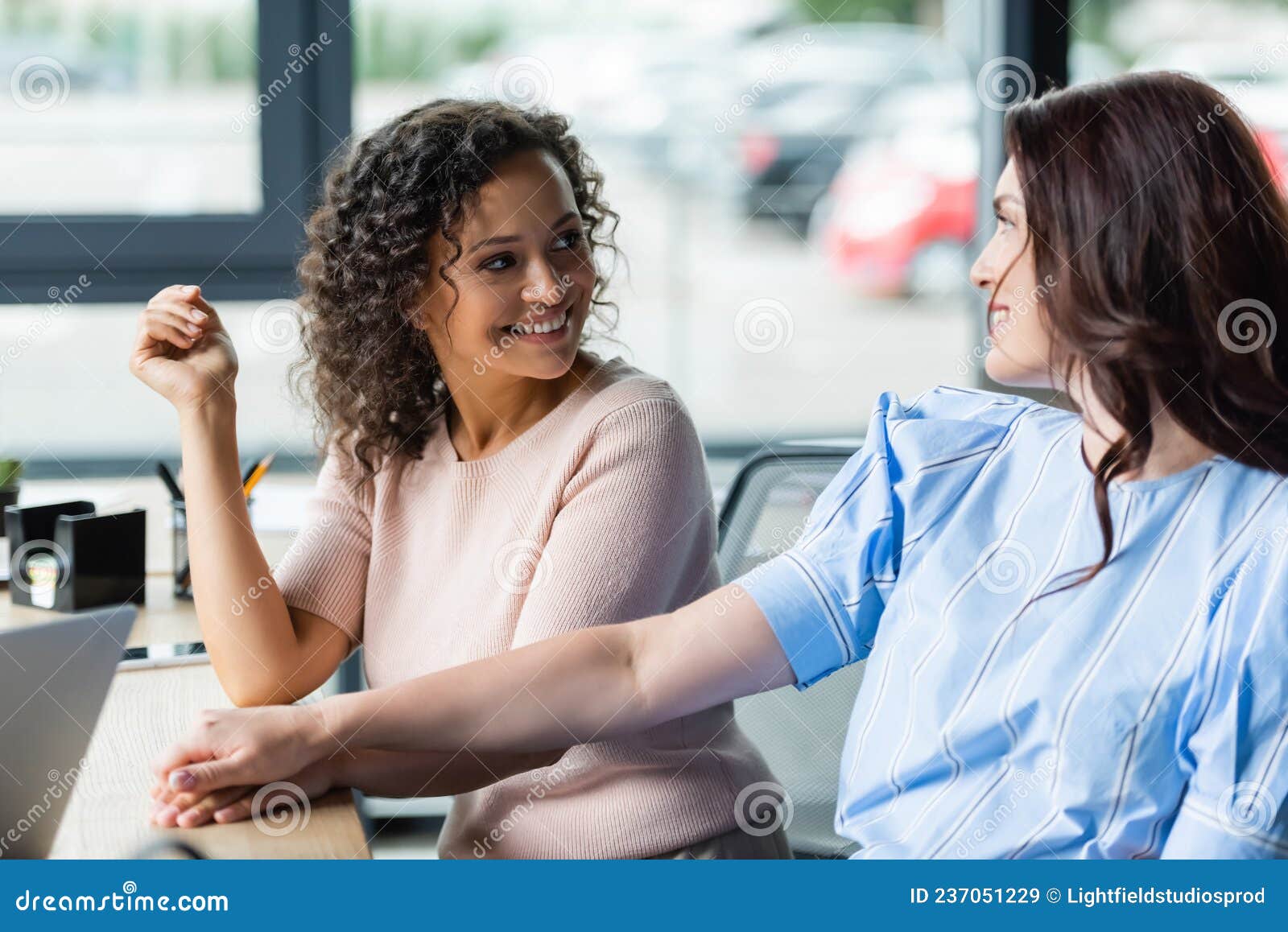 Joyful Interracial Lesbian Women Holding Hands Stock Image Image Of