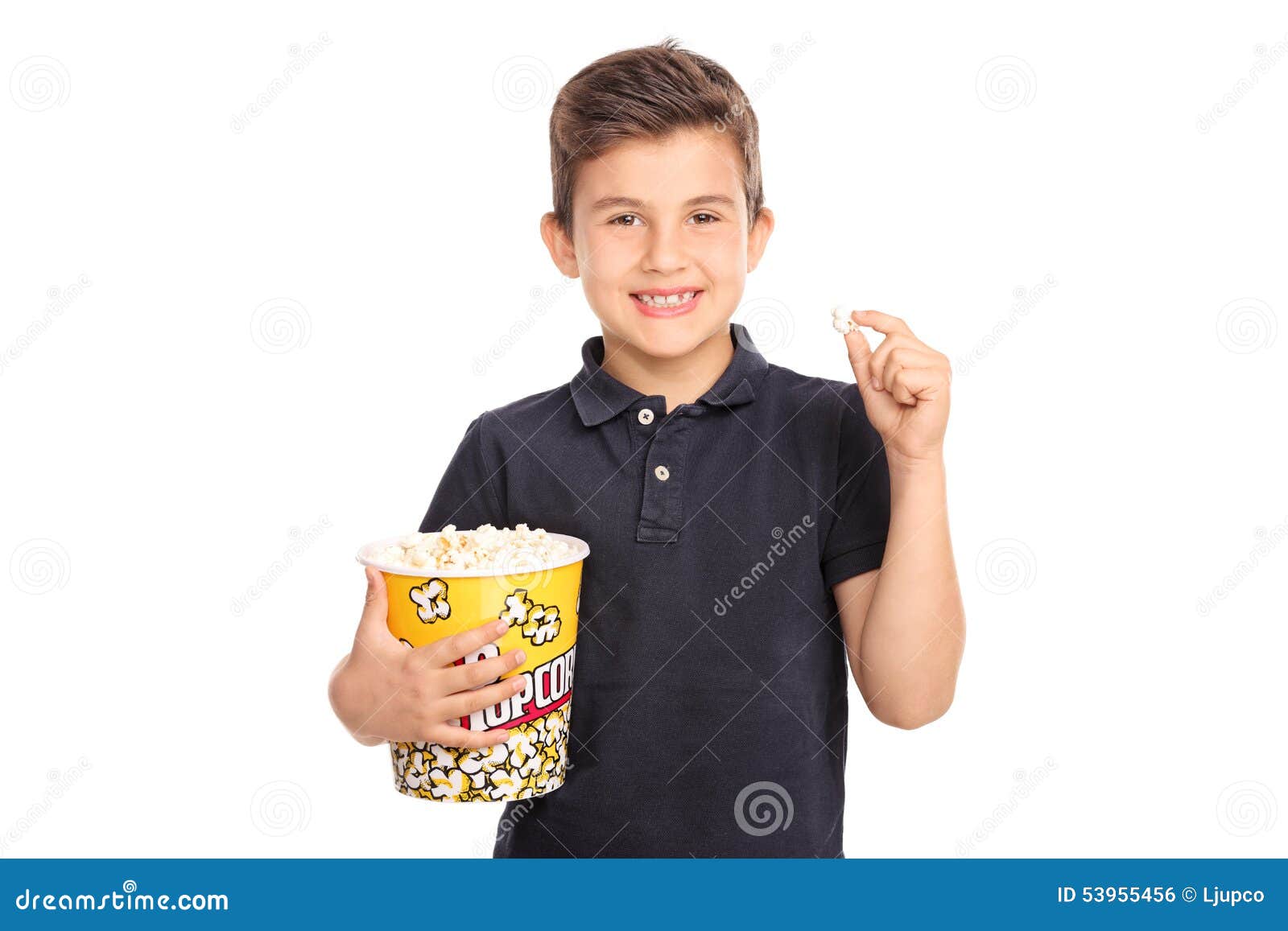 Joyful Kid Holding a Big Box of Popcorn Stock Photo - Image of posing ...
