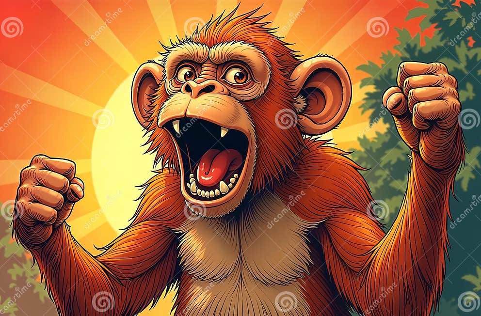 A Joyful Laughing Monkey, Cartoon Comic Style. Image Created by Artificial Intelligence Stock ...