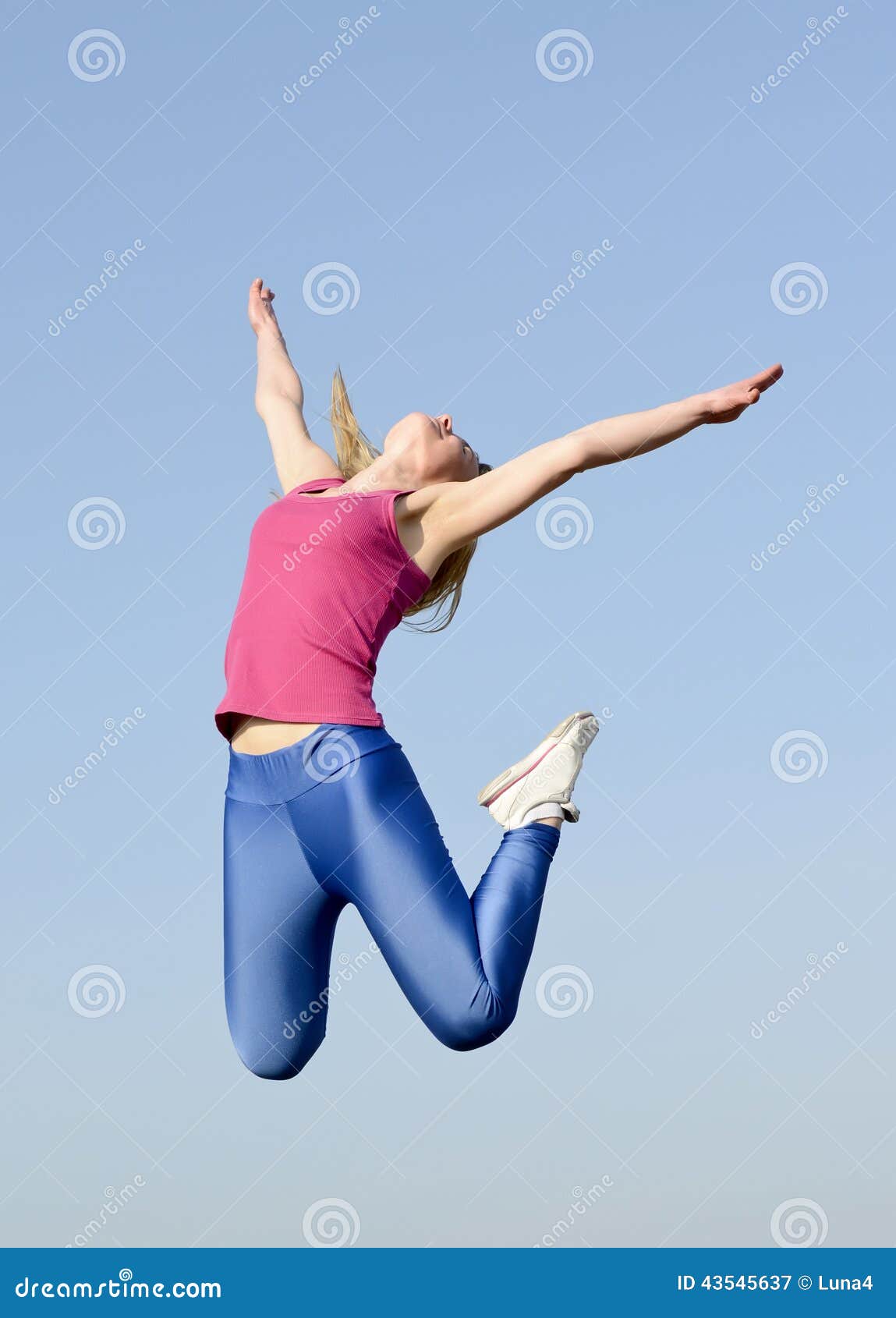 Joyful leap stock image. Image of caper, blonde, fitness - 43545637
