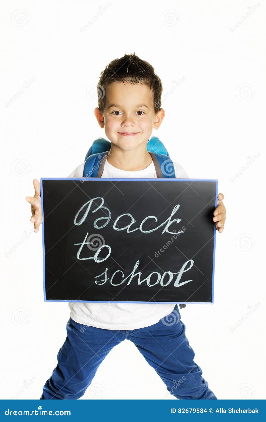 Joyful Little Boy with Backpack Ready for School Stock Photo - Image of ...