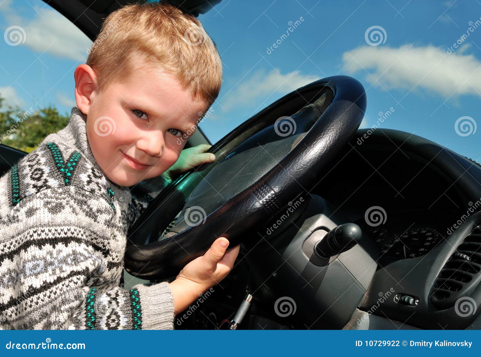 Joyful Little Boy at Driver Position in a Car Stock Photo - Image of ...