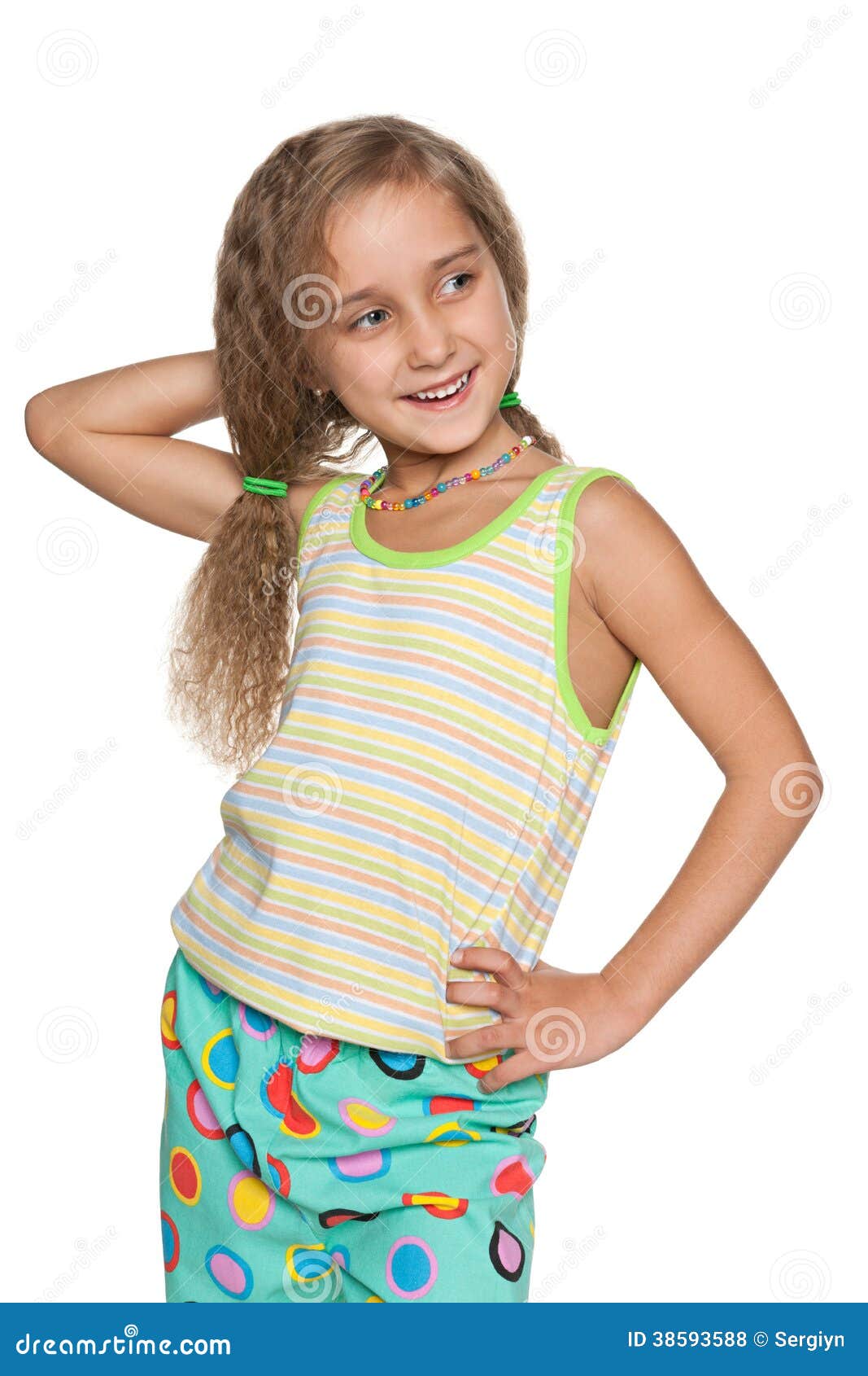 Joyful Little Girl Imagines Stock Photo - Image of portrait, children ...