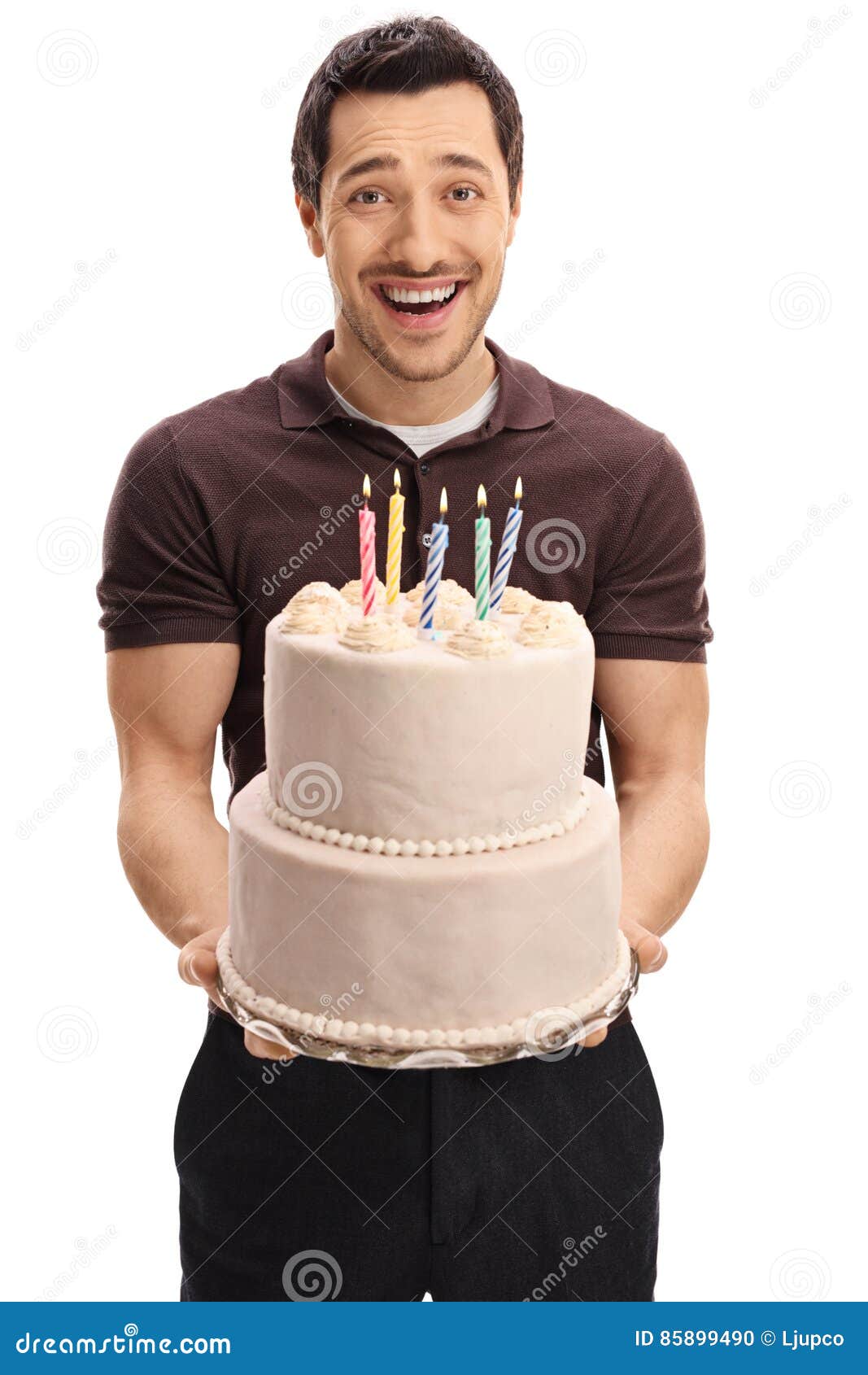 Joyful Man with a Birthday Cake Stock Photo - Image of smile, posing ...