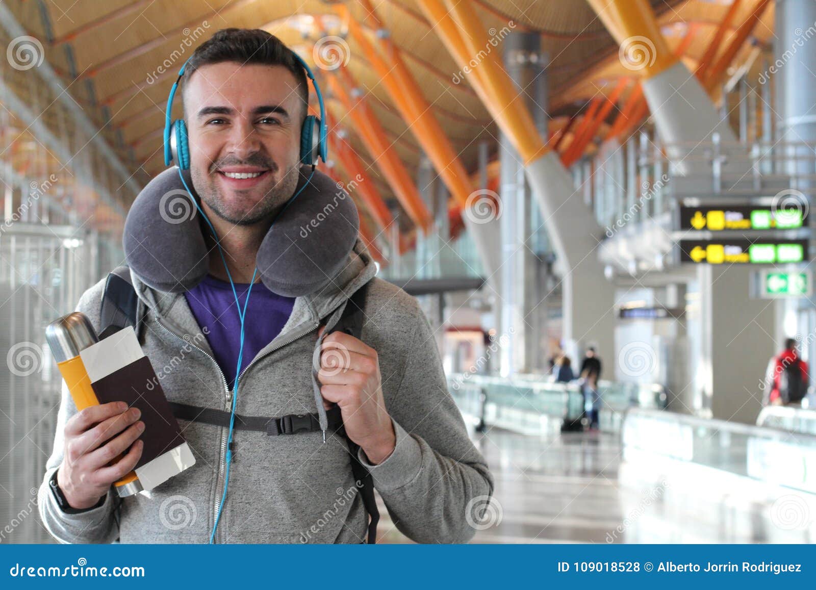 Joyful Man Giving Smiling during Trip Stock Photo - Image of british ...