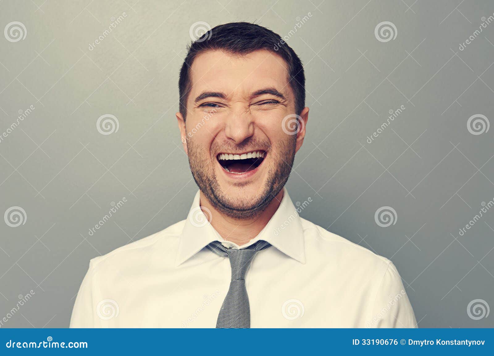 Joyful Man Over Grey Background Stock Photo - Image of teeth ...