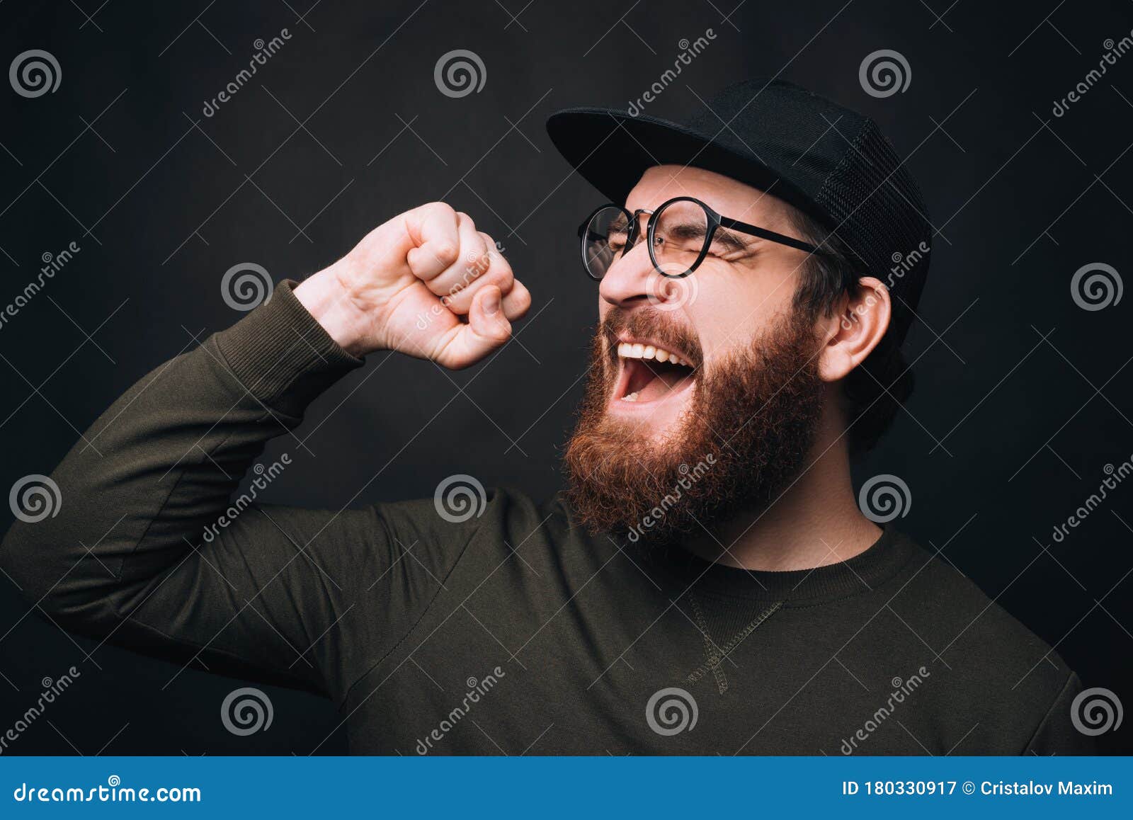 Joyful Man is Screaming or Singing because he Won Also he Makes the ...