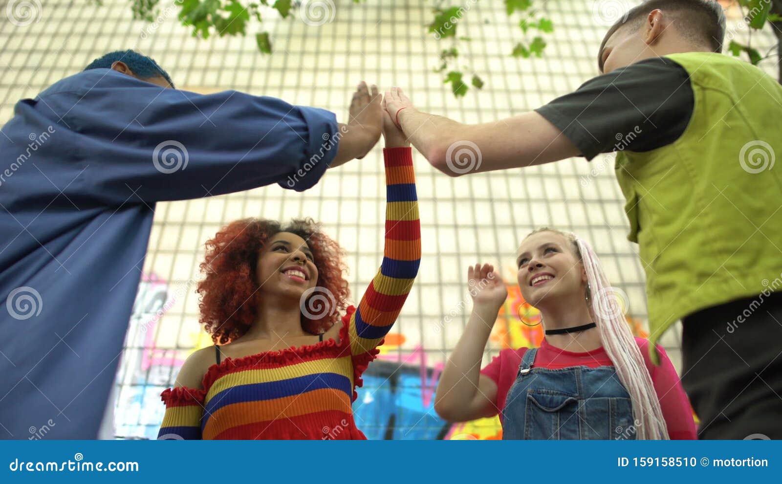 Joyful Millennials Holding Hands Together, Teamwork Unity Classmates ...