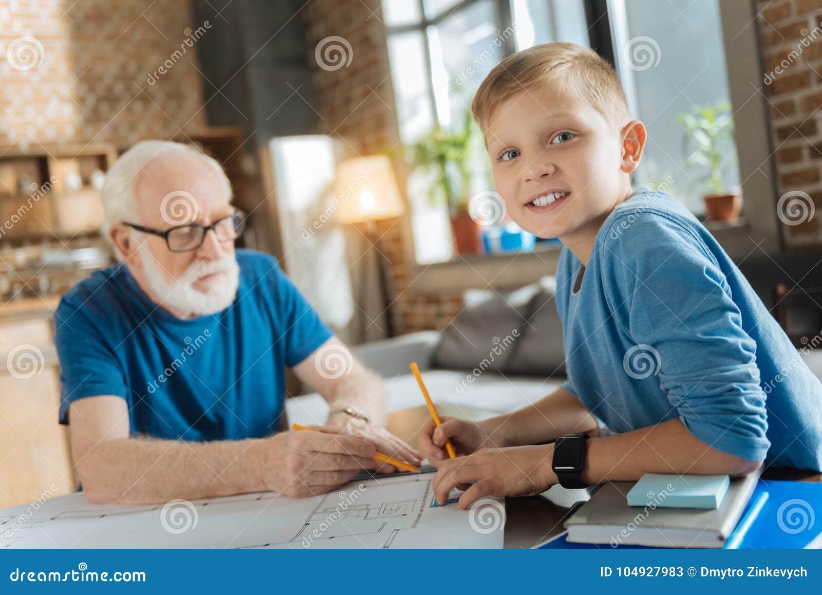 Joyful Nice Boy Working on a Project Stock Image - Image of digital ...