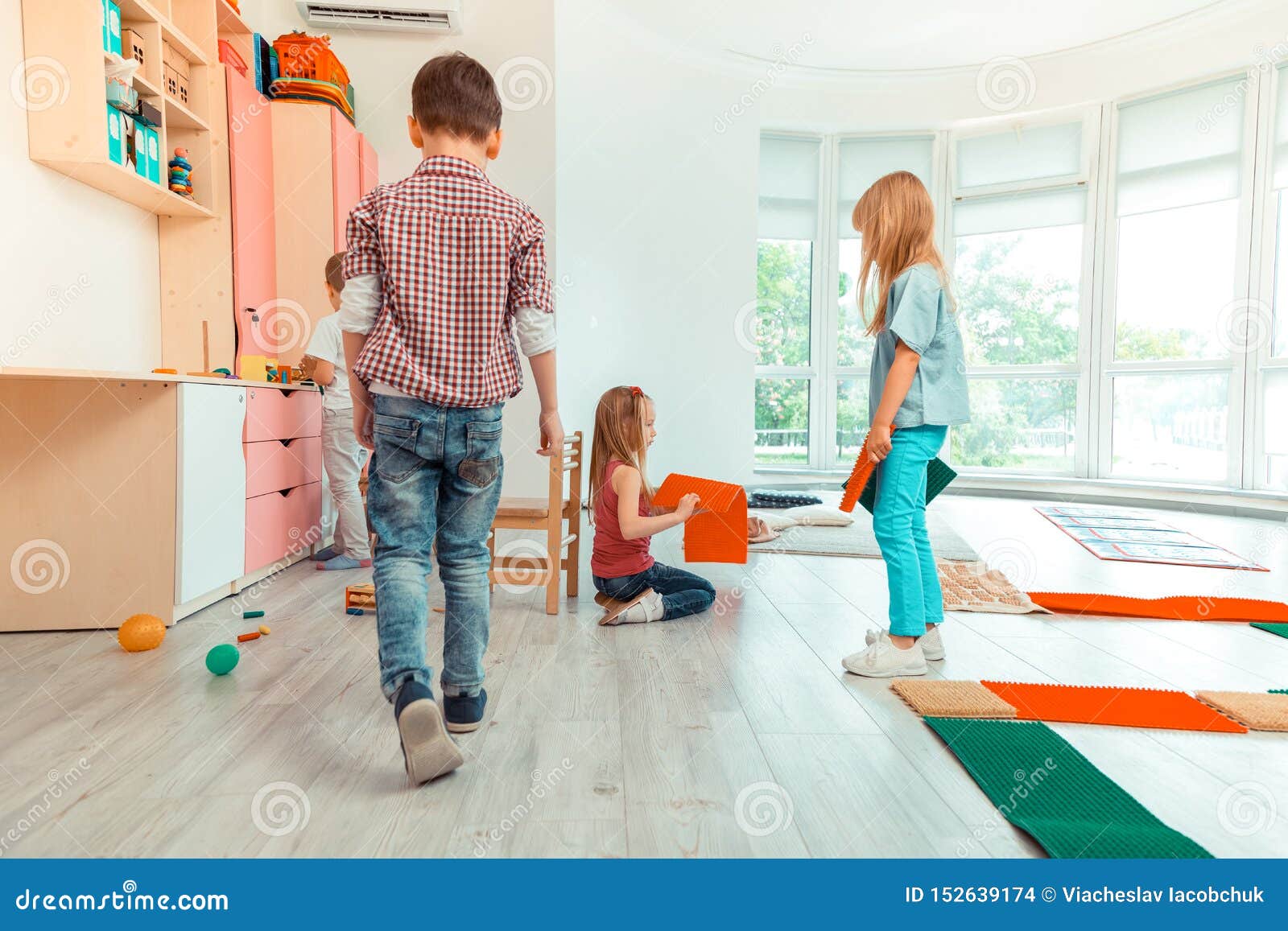 Joyful Nice Children Playing in the Kindergarten Stock Photo - Image of ...
