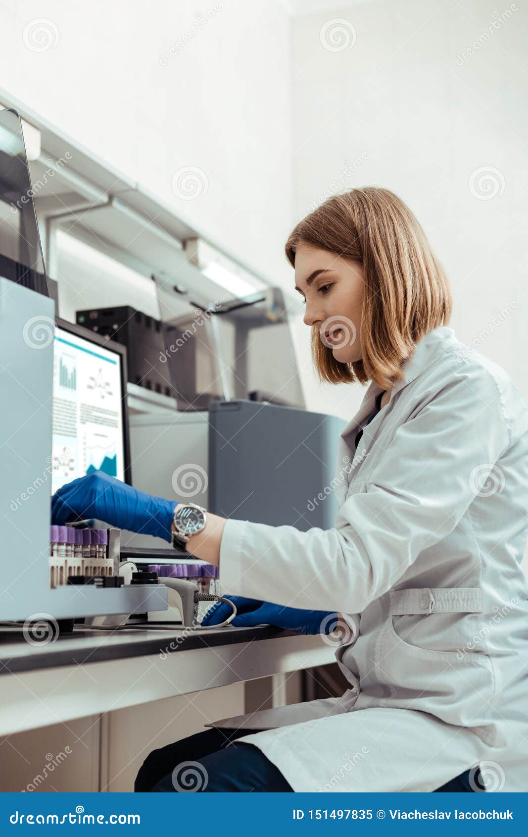 Joyful Nice Woman Sitting in Front of the Computer Stock Image - Image ...