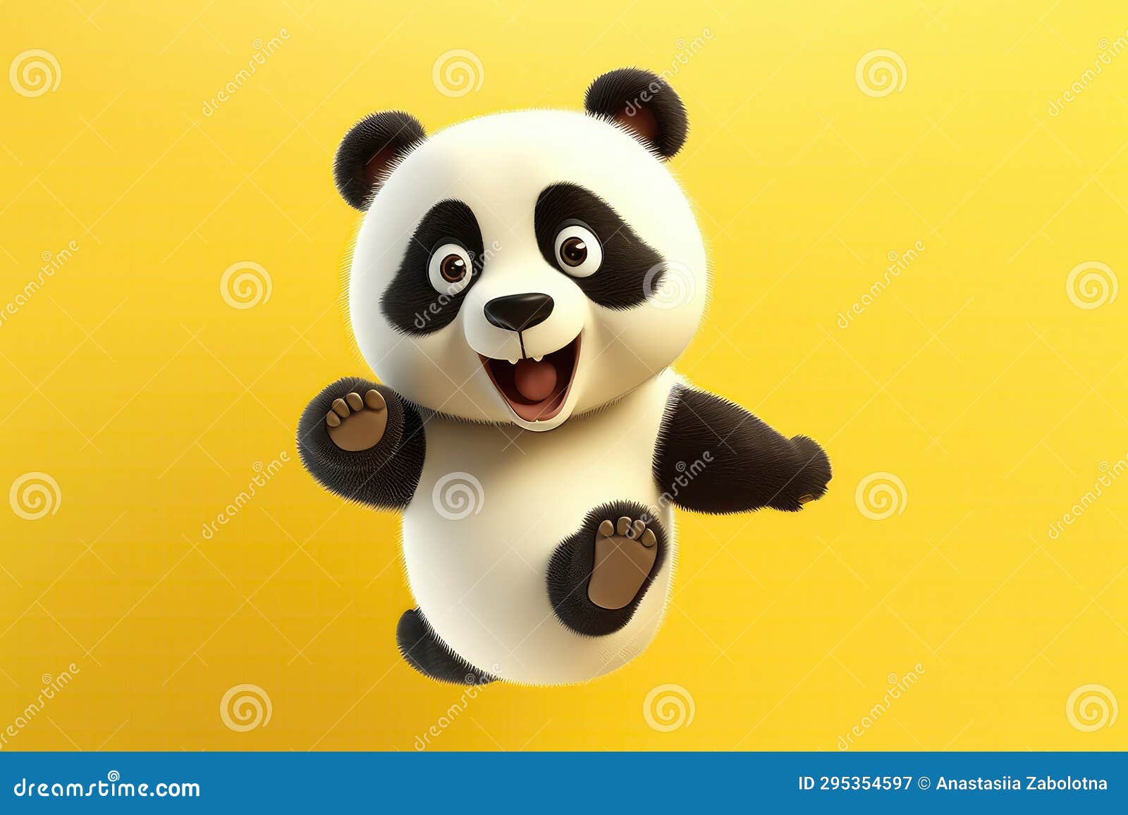 Joyful Panda Jumping and Playing on Isolated Background Stock ...