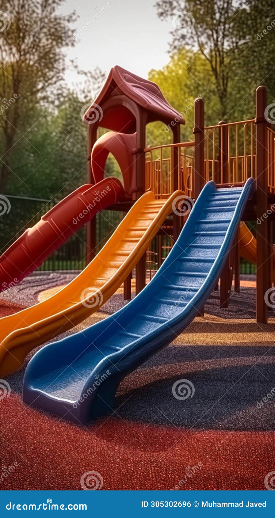 Joyful Play on a Multi Colored Slide in a Lively Natural Setting Stock ...