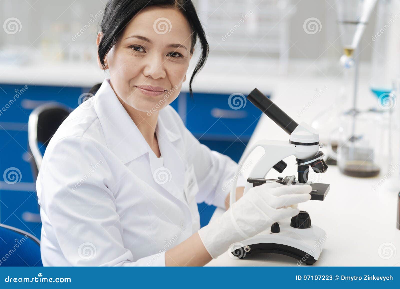 Joyful Positive Biologist Studying Cells Stock Image - Image of ...