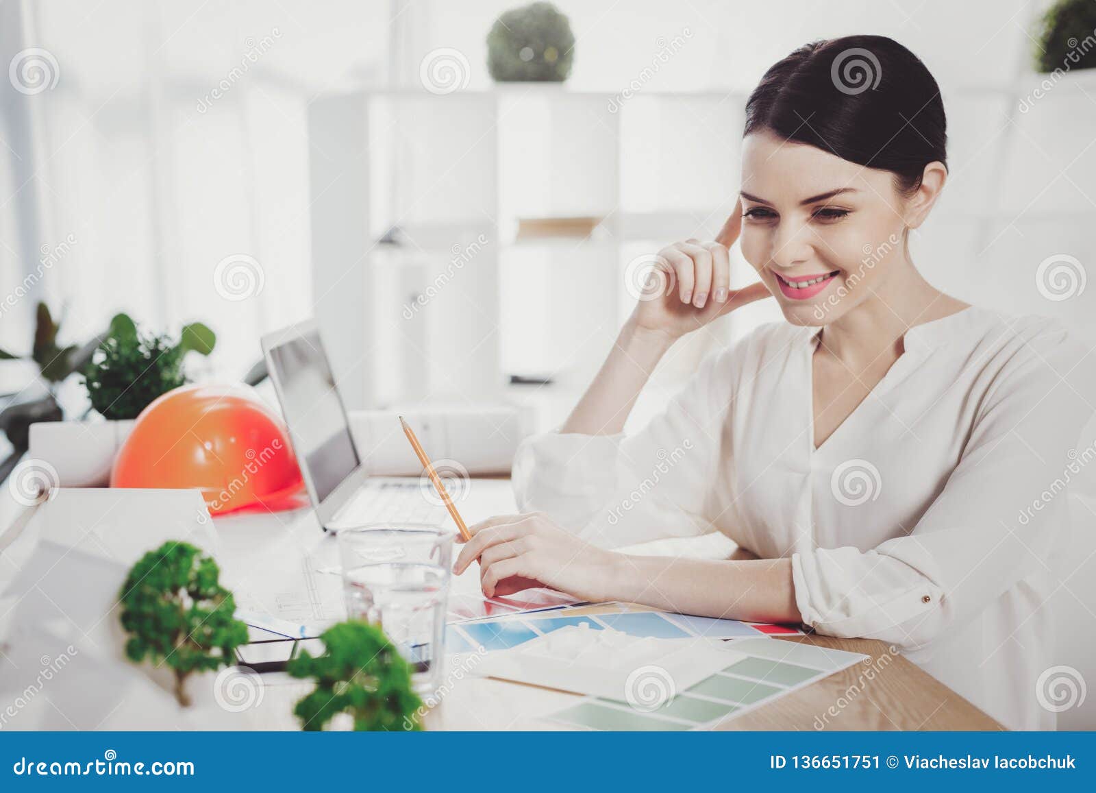 Joyful Positive Woman Working in the Office Stock Image - Image of ...
