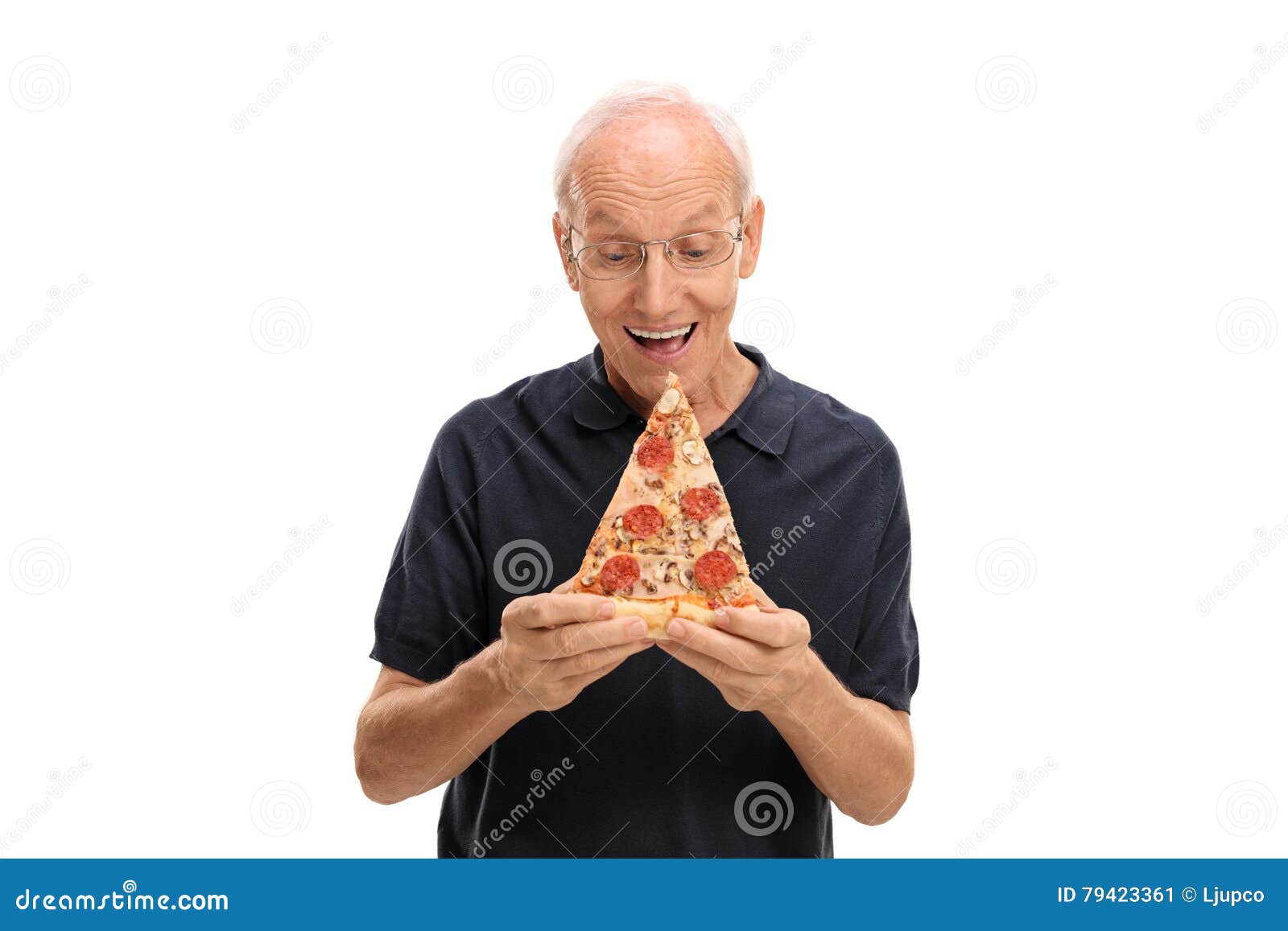 Joyful Senior Taking A Bite Of Pizza Stock Image - Image of joyful ...