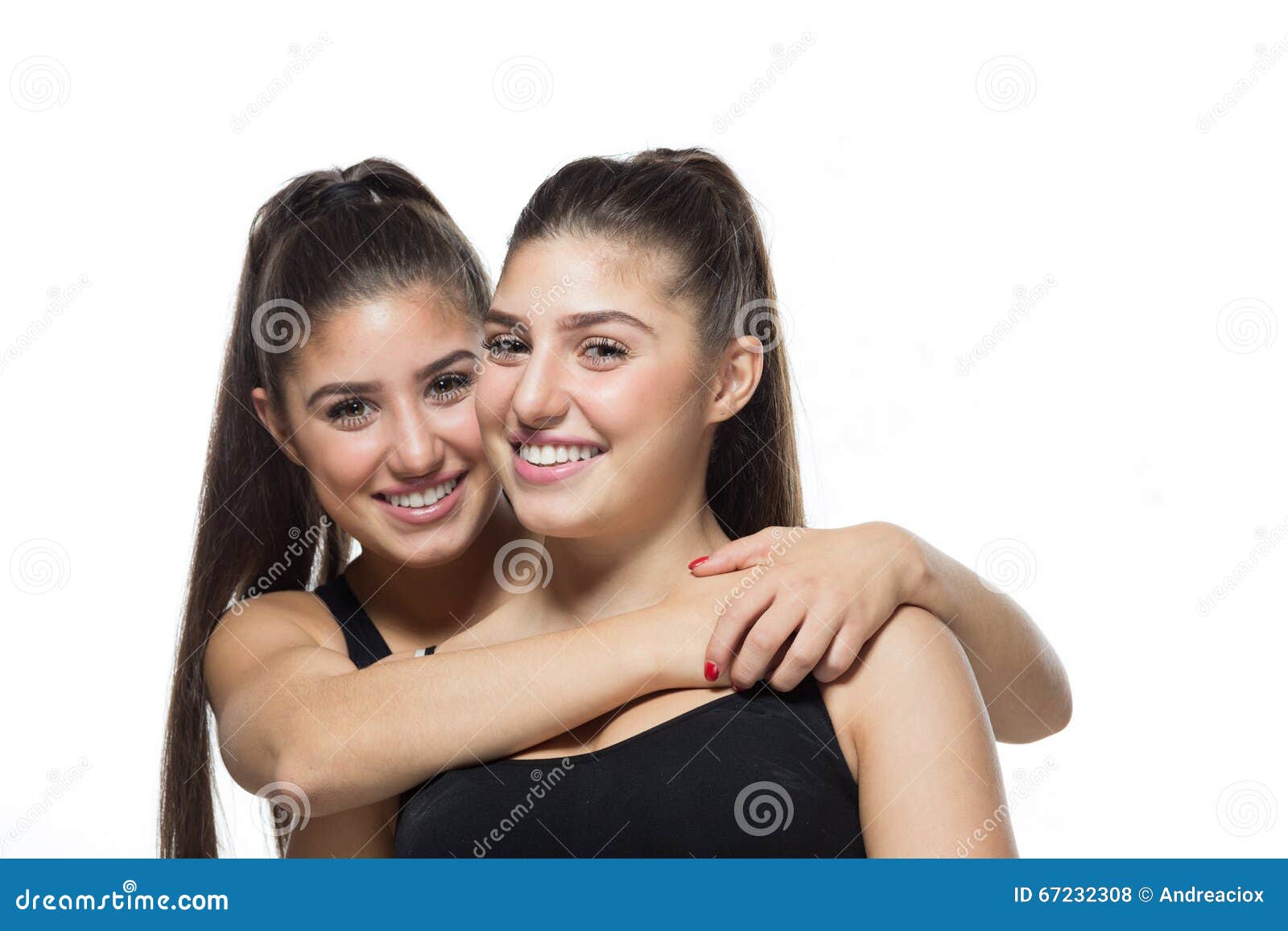 Joyful sisters hug stock photo. Image of together, gymnastic - 67232308