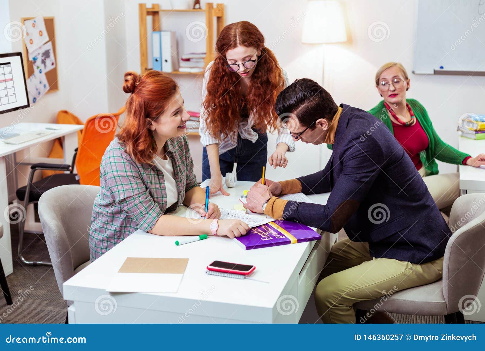 Joyful Smart Young People Doing Their Tasks Stock Image - Image of ...
