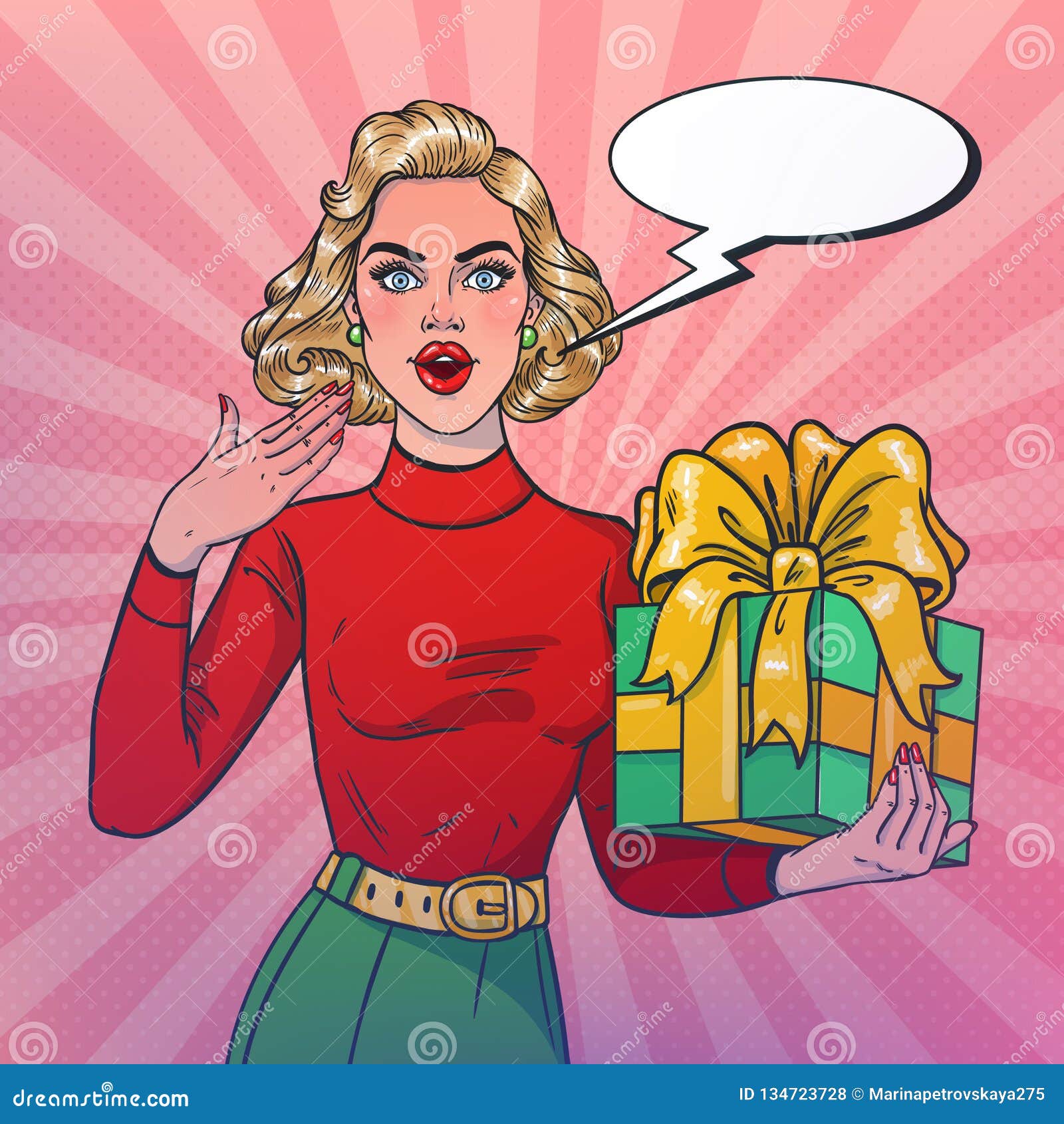 Joyful Smiling Girl Holding a Gift in Her Hand. Stock Illustration ... Joyful Smiling Girl Holding a Gift in Her Hand. Stock Illustration ...