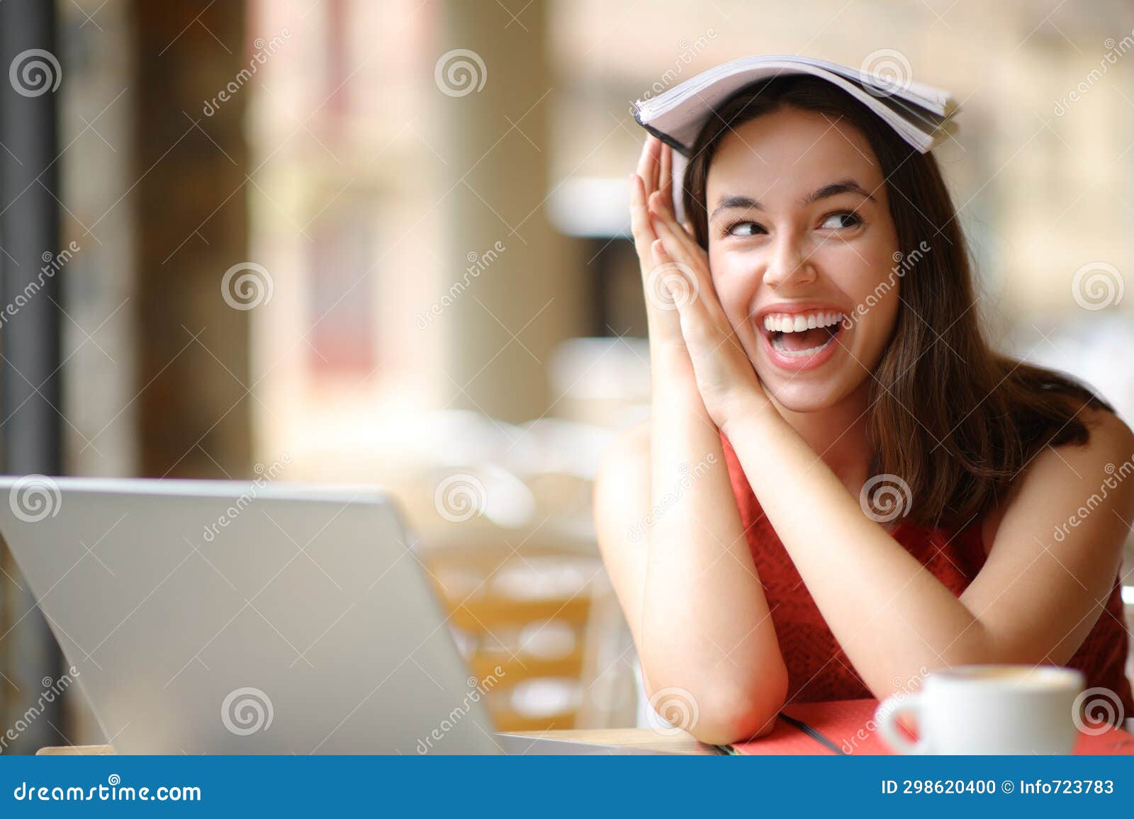 Joyful Student Joking in a Restaurant Stock Photo - Image of distracted ...