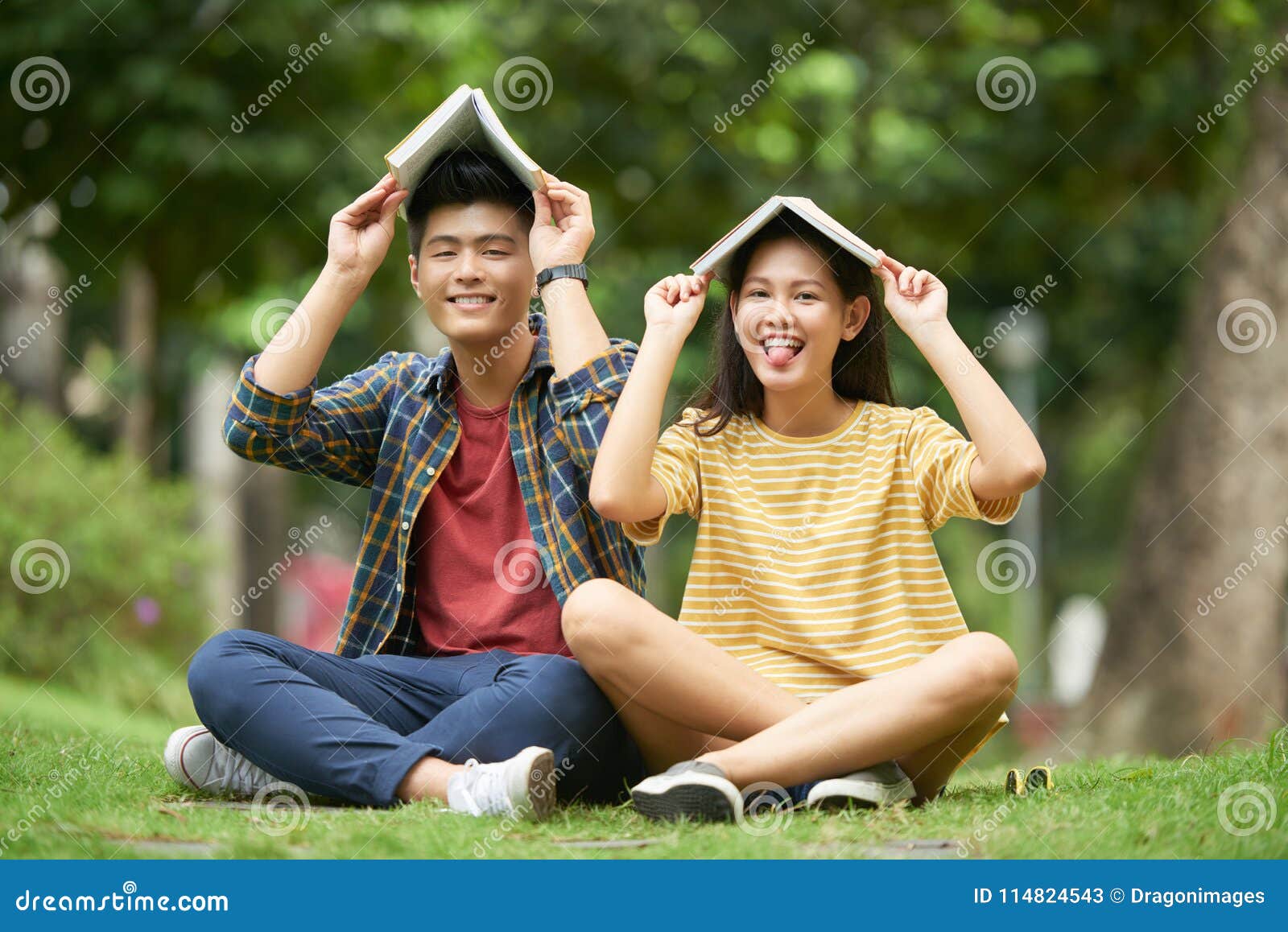 Joyful students on campus stock image. Image of girl - 114824543