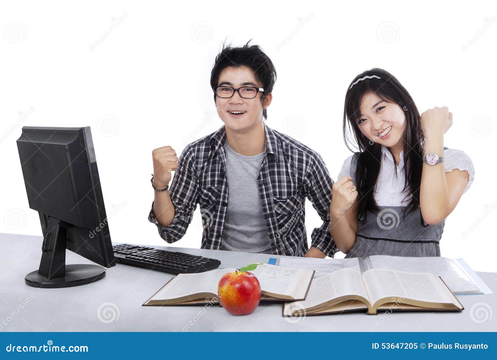 Joyful Students With Books Standing In Collage Campus Stock Image ...