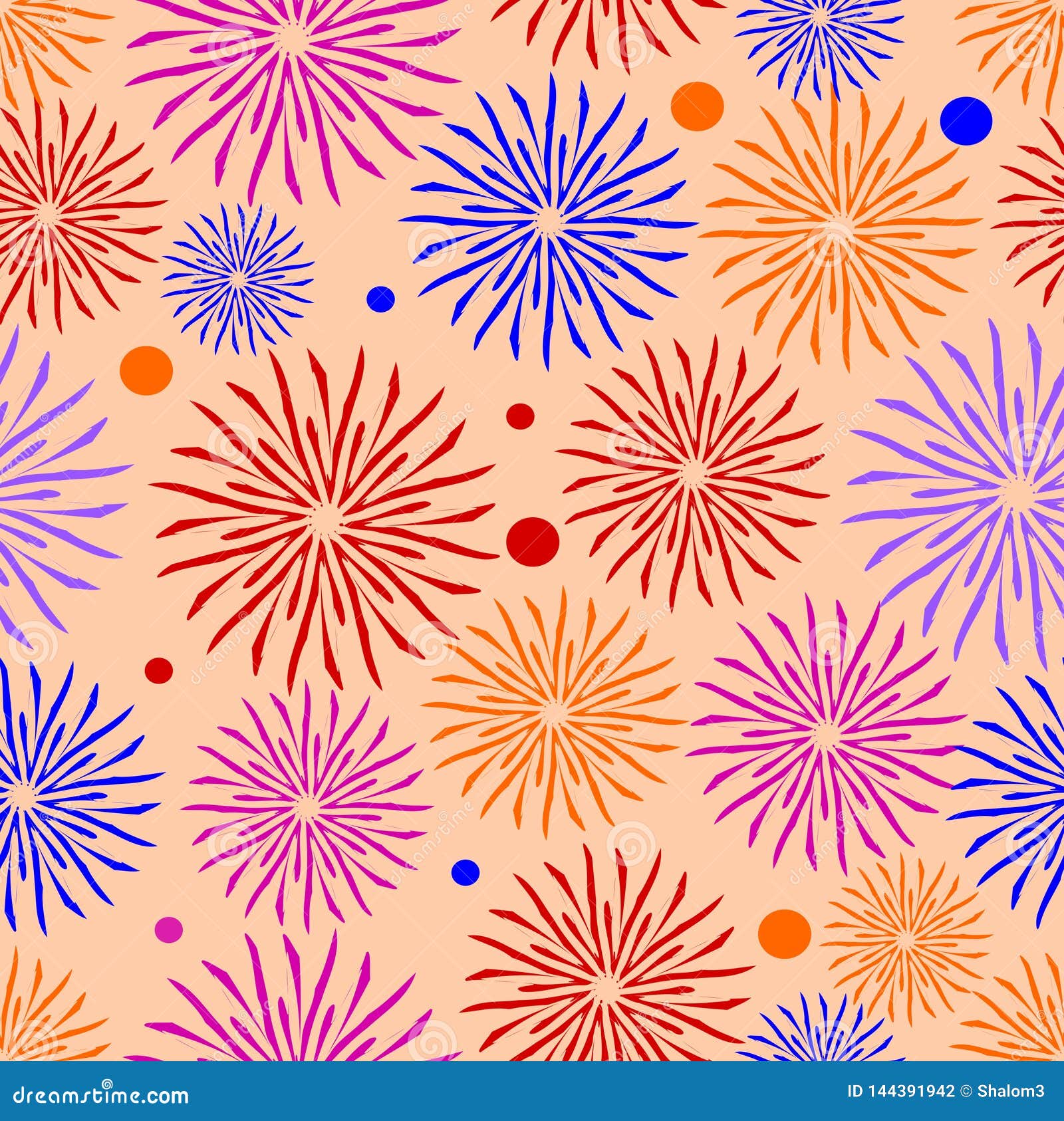 Joyful Textile Patterns on Coral Background, Colorful Flowers Seamless ...