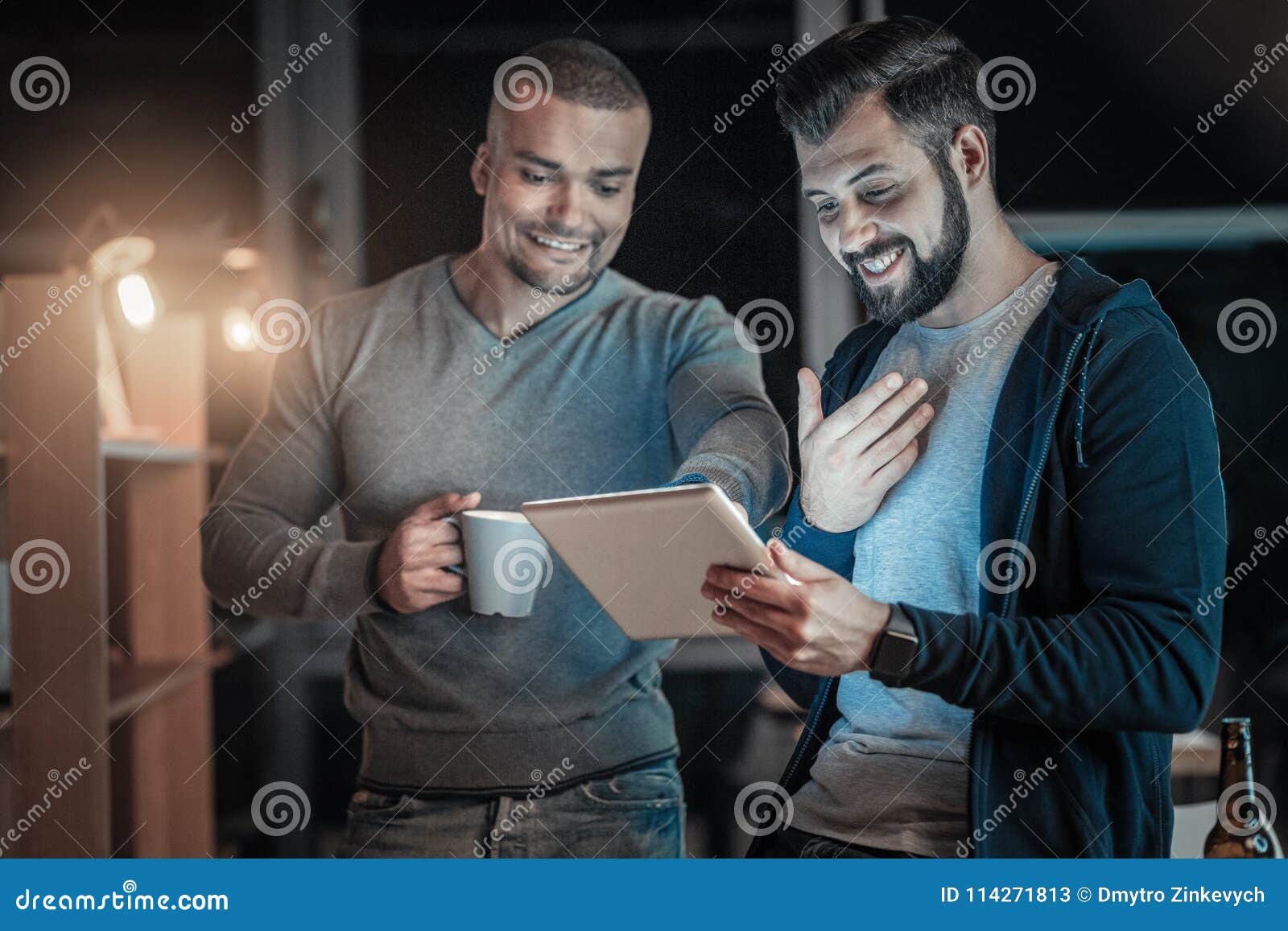 Joyful Two Colleagues Perfecting Code Stock Image - Image of potential ...