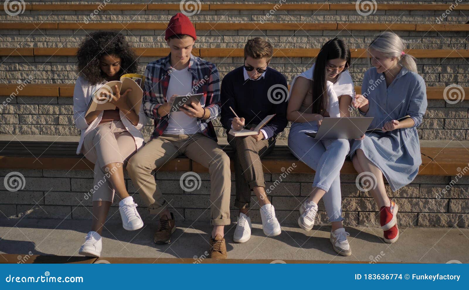 Joyful University Students Study Together after Classes. Stock Photo ...