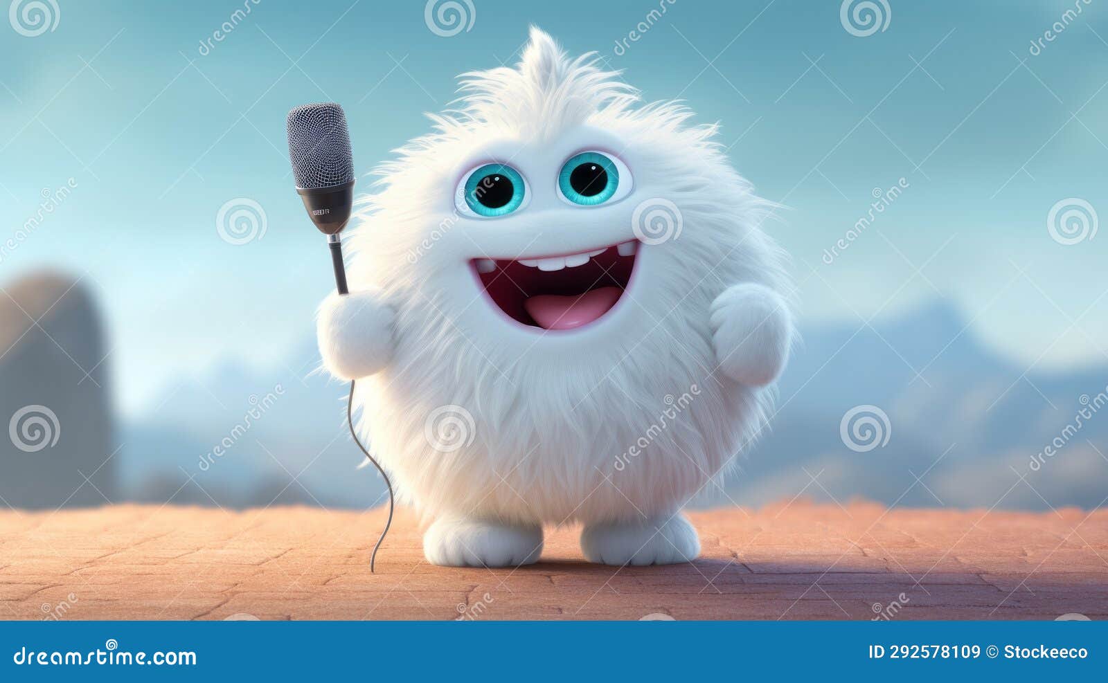 Joyful White Monster Singing with a Microphone Stock Illustration ...