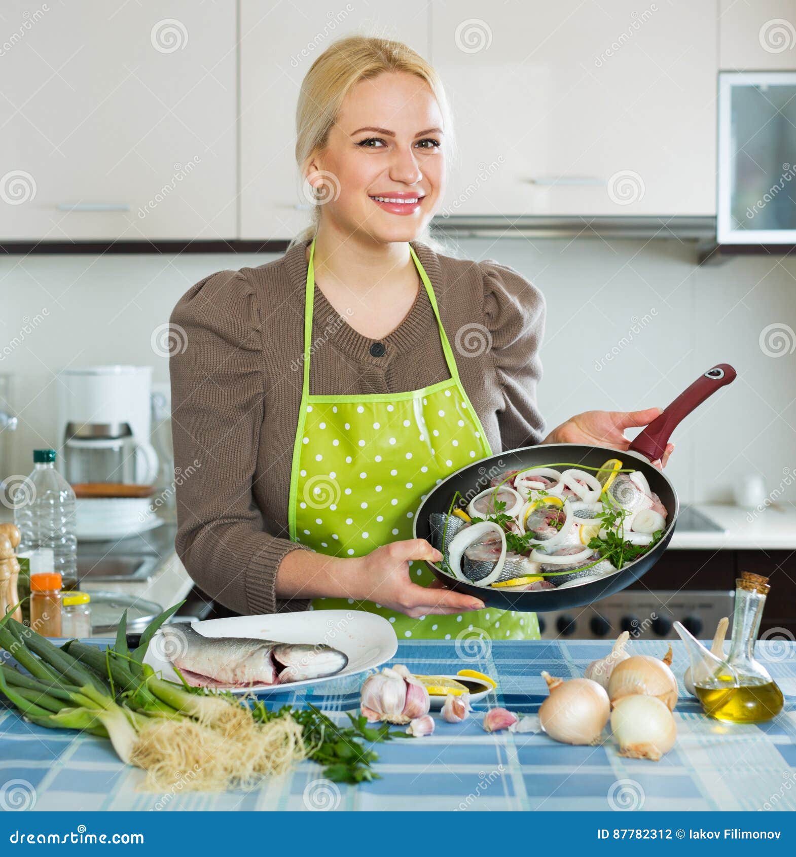 Joyful Woman with Frying Pan Stock Photo - Image of fryingpan, happy ...