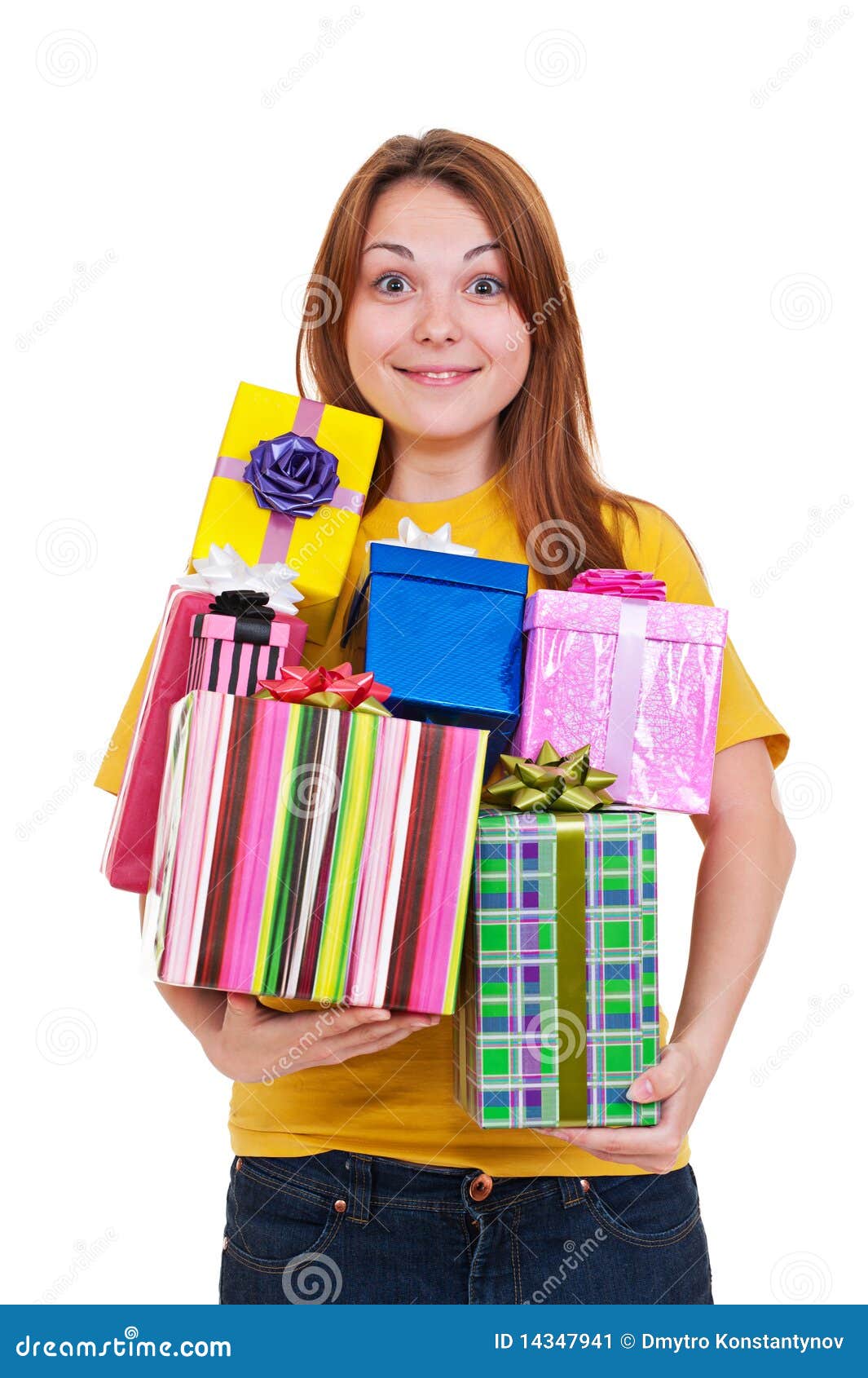 Joyful woman with gifts stock image. Image of giving - 14347941