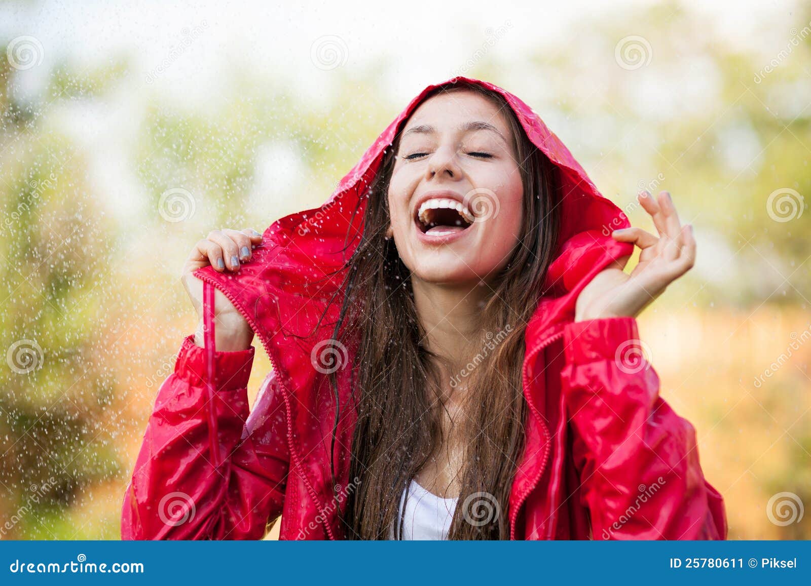 Joyful Woman Playing in Rain Stock Image - Image of freedom, rain: 25780611