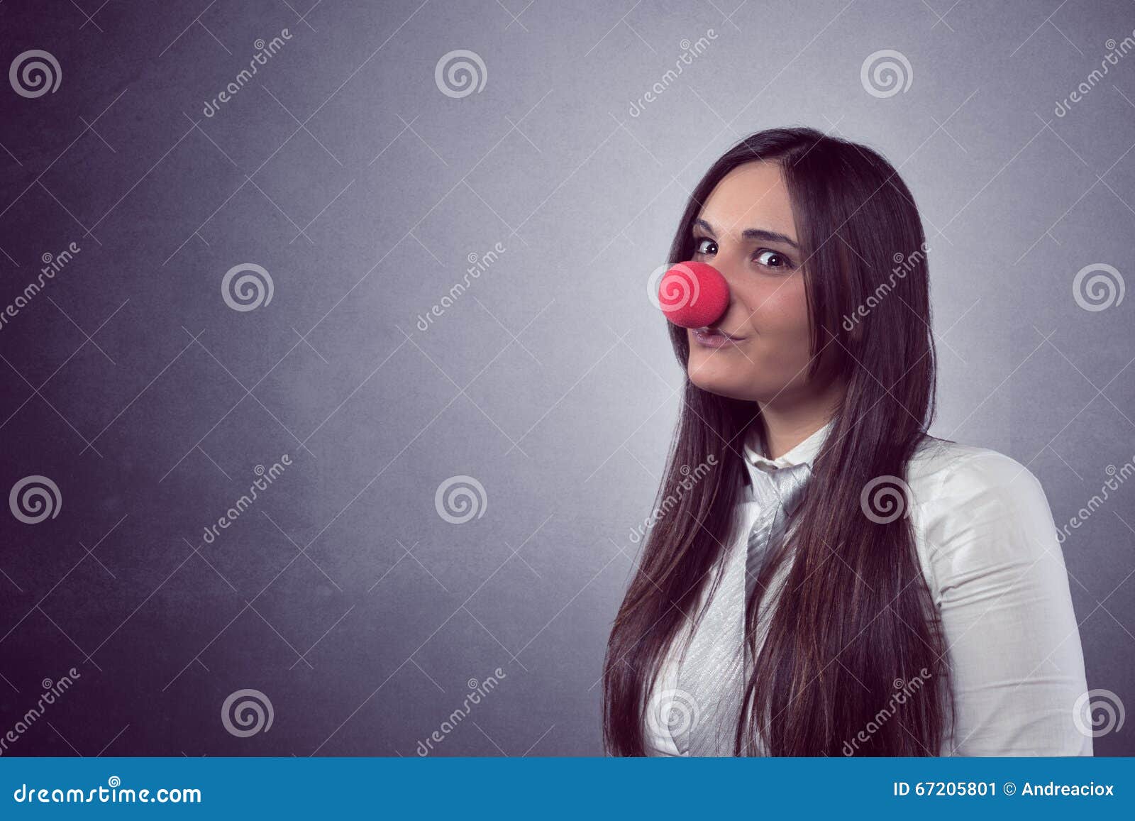 Joyful woman with red nose stock image. Image of portrait - 67205801