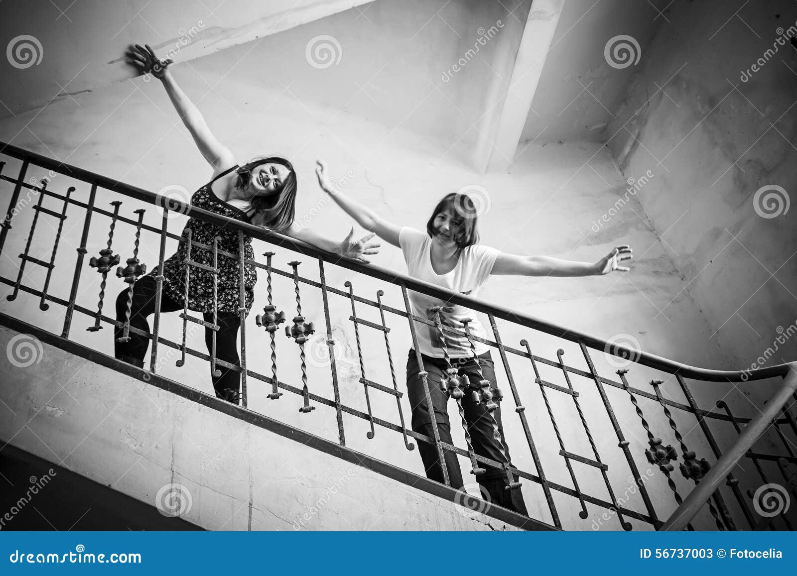 Joyful women on railing stock image. Image of happiness - 56737003