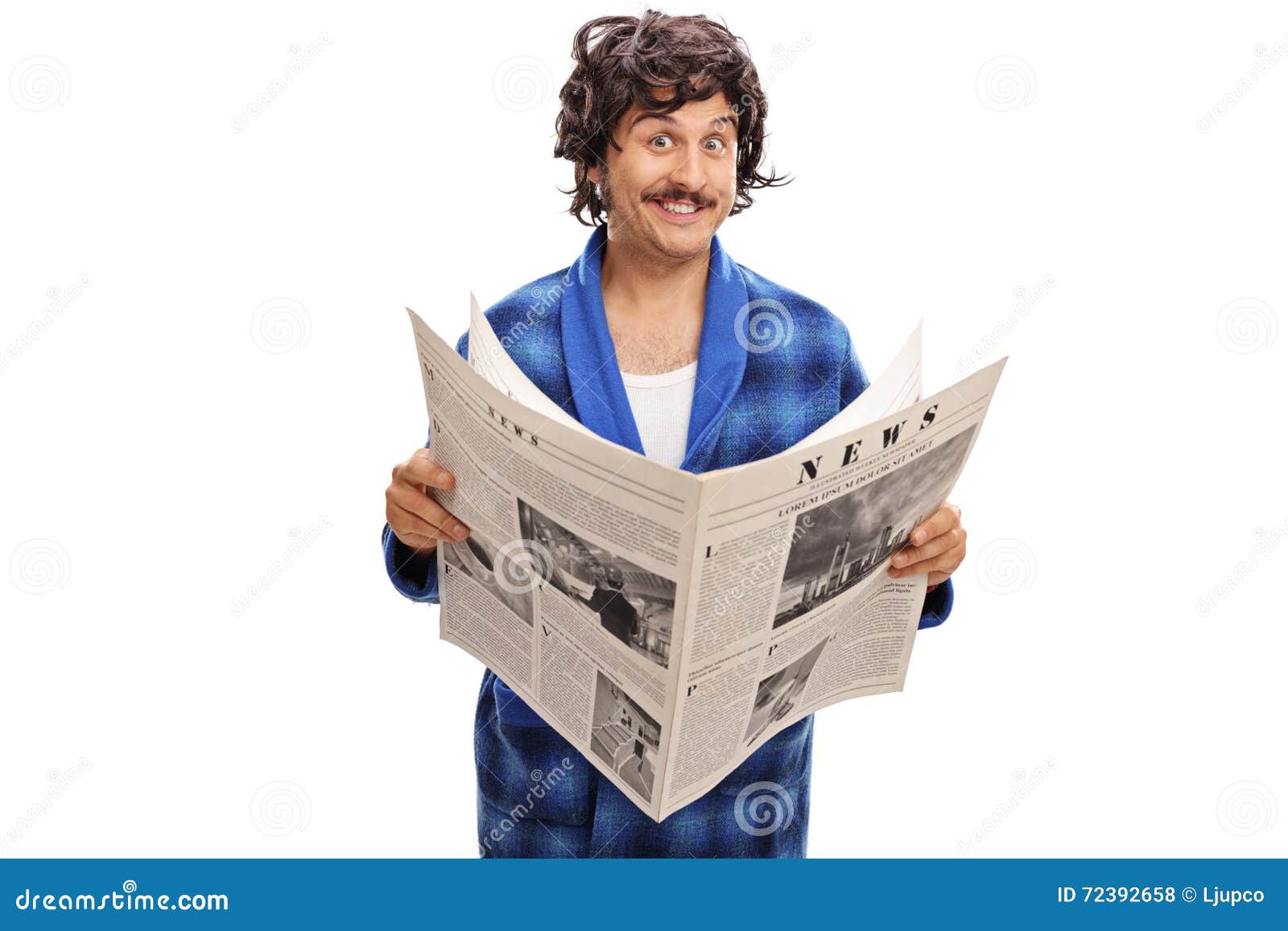 Joyful Young Man Holding a Newspaper Stock Photo - Image of single ...