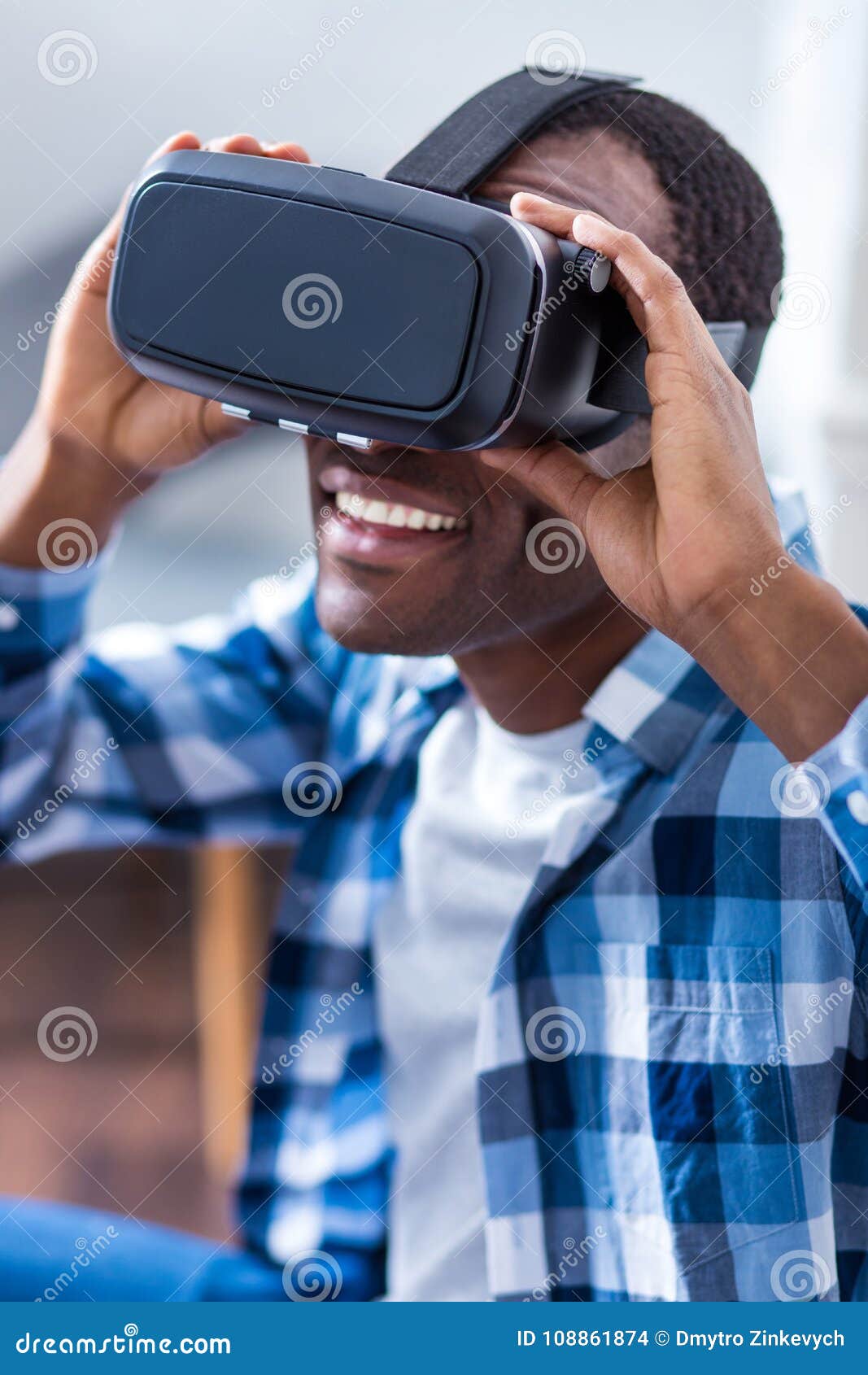 Joyful Young Man Using Virtual Technologies Stock Photo - Image of ...