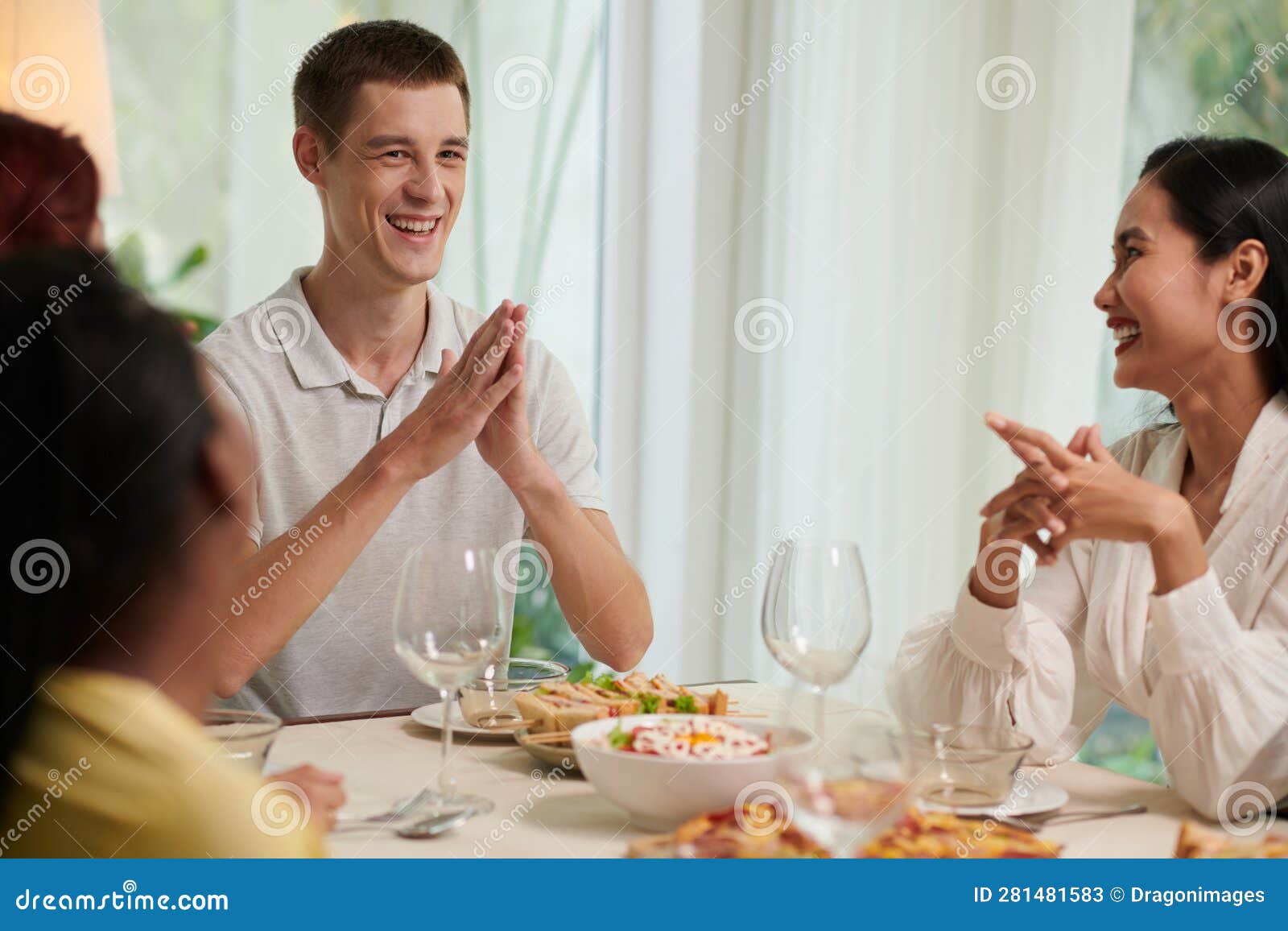Joyful People at Dinner Table Stock Image - Image of boyfriend, asian ...