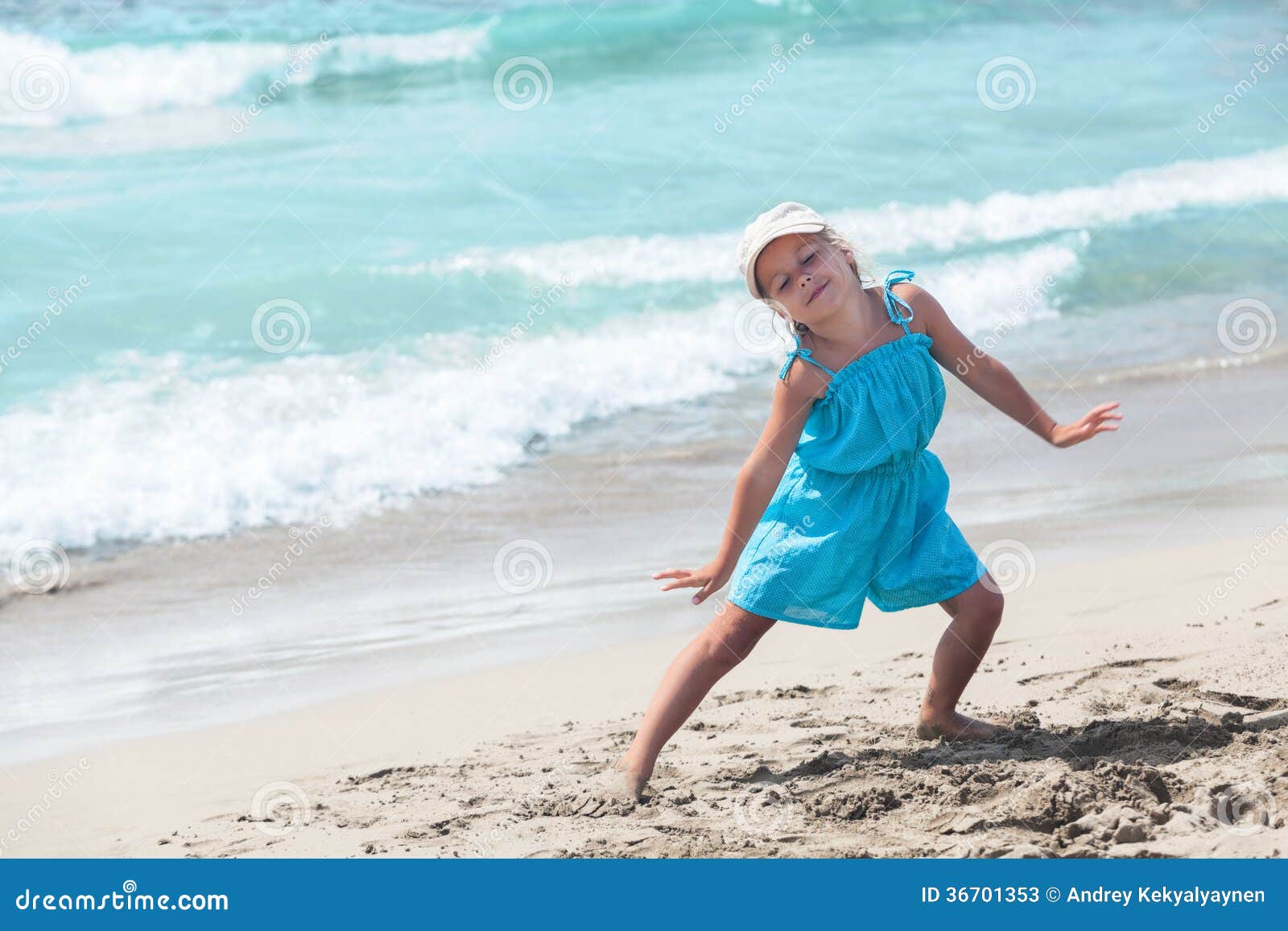 Joyous Girl Posing on Sandy Beach Stock Image - Image of human ...