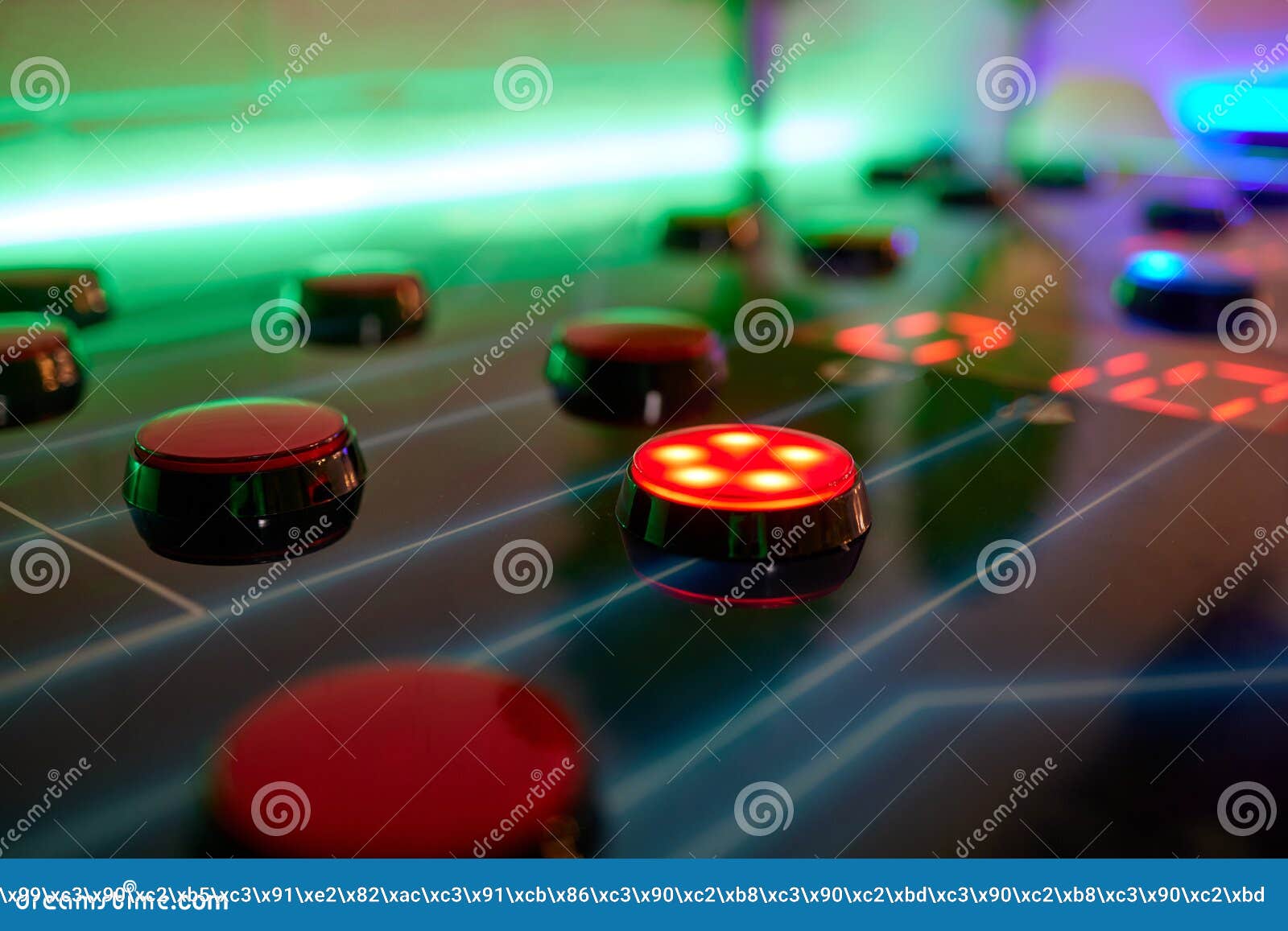 Joystick and Button Controls of a Vintage Arcade Video Game in a Dark ...